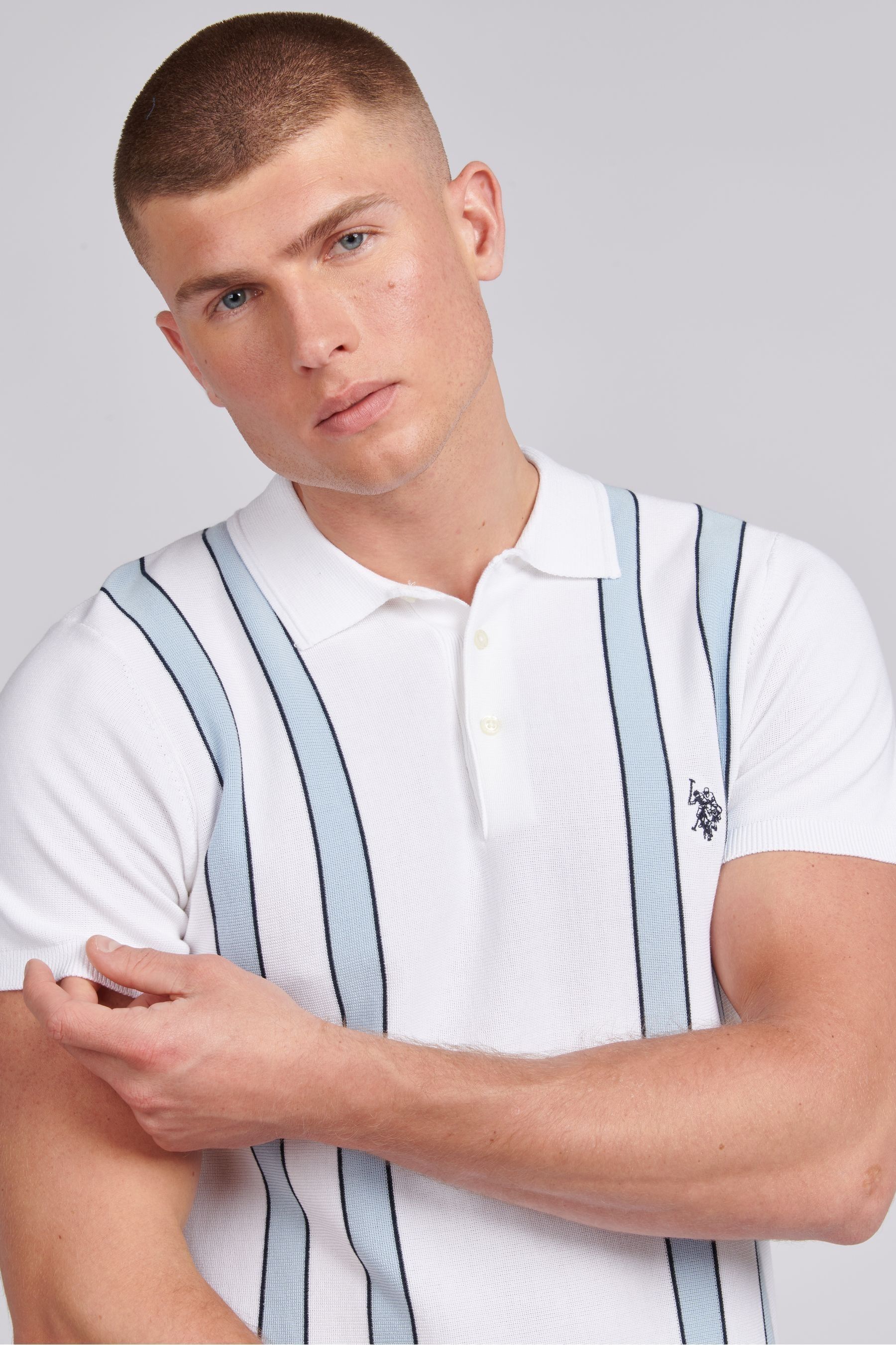 Buy U.S. Polo Assn. Mens Regular Fit Vertical Stripe Knit White Polo ...