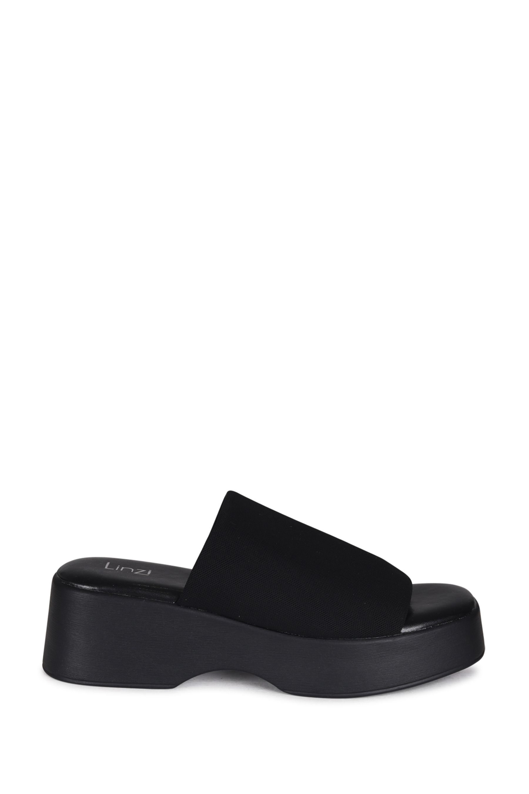 Buy Linzi Black Leela Platform Sliders With Stretchy Front Strap from ...