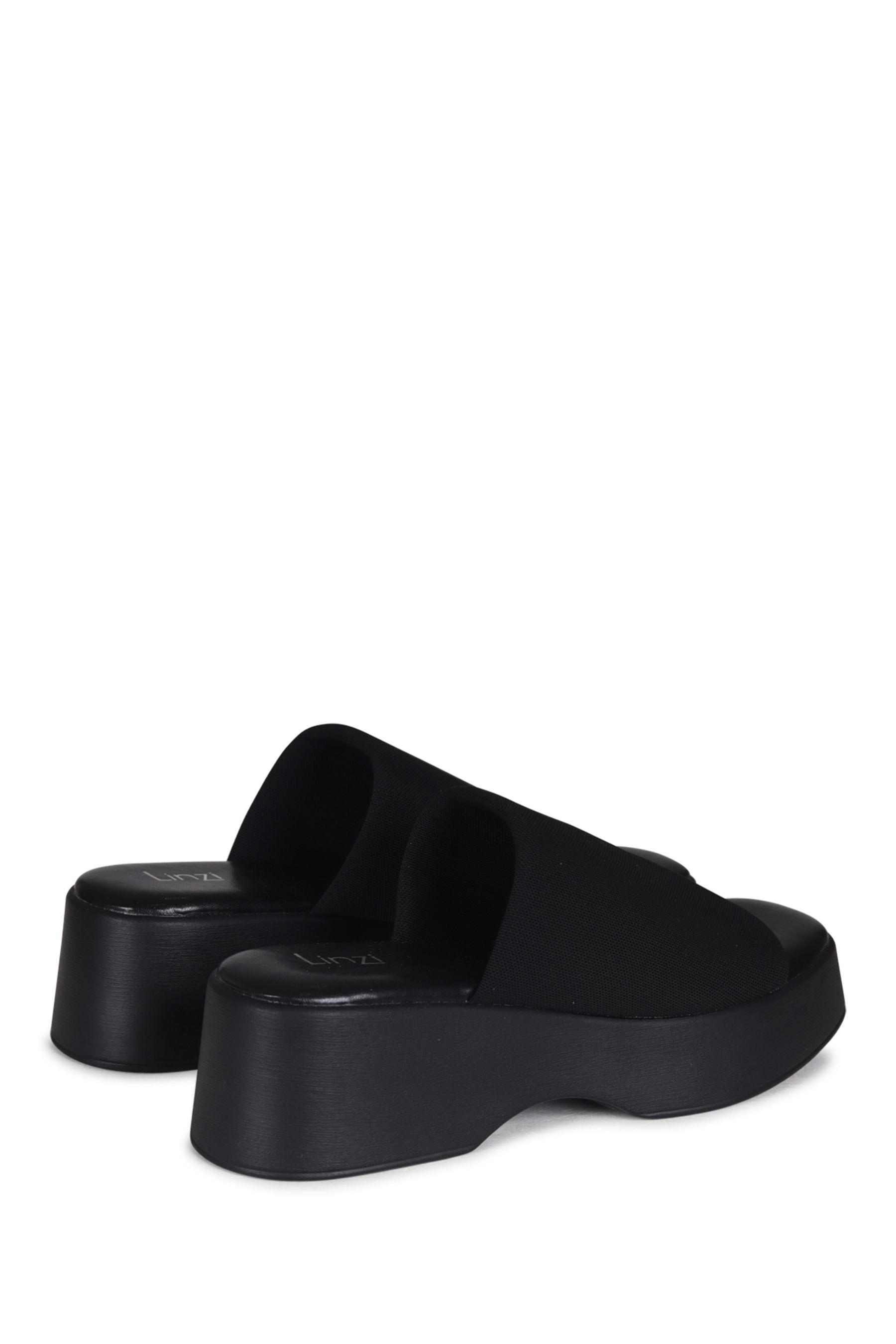 Buy Linzi Black Leela Platform Sliders With Stretchy Front Strap from ...