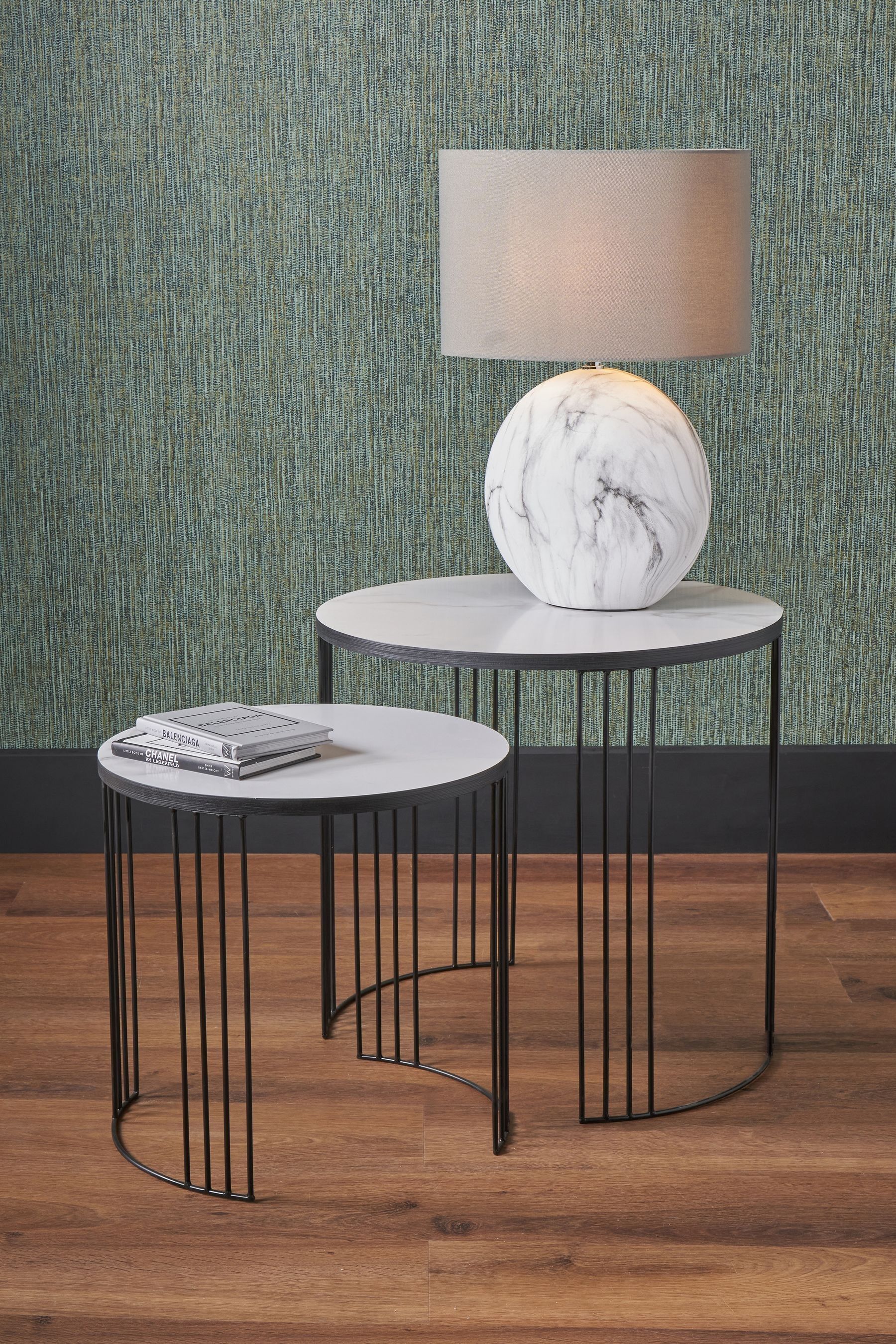 Buy Pacific Set of 2 White/Black Marble Veneer Round Side Tables from ...