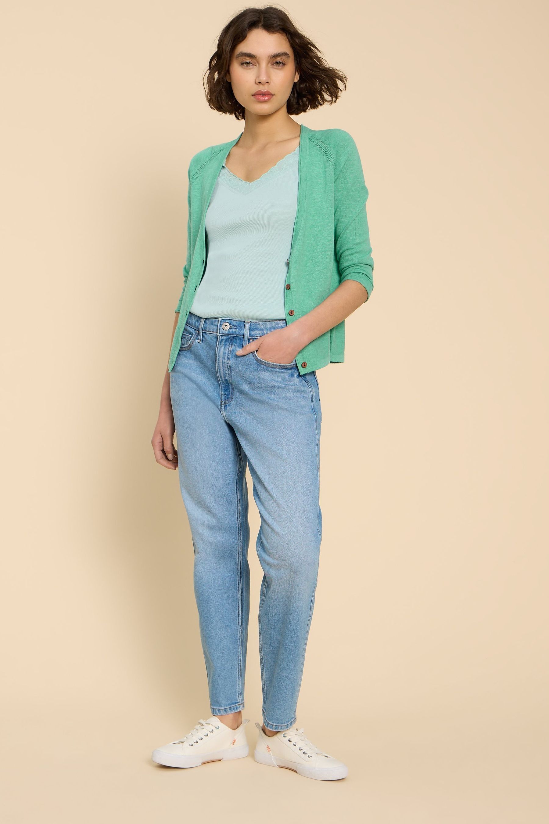 Buy White Stuff Green Naria V-Neck Cotton/Linen Mix Cardigan from the ...