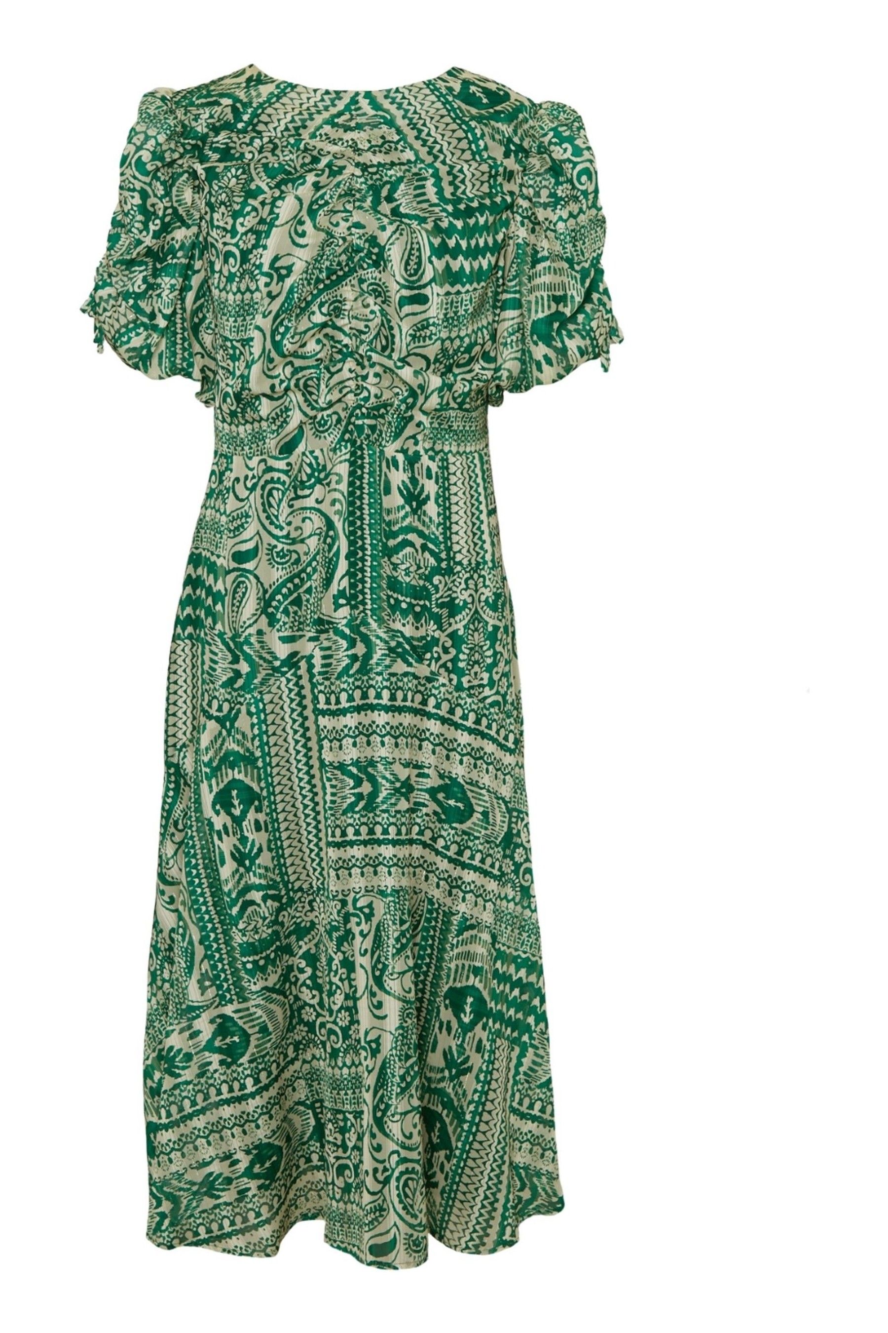 Buy Another Sunday Green Sparkle Aztec Puff Sleeve Midi Dress from the ...