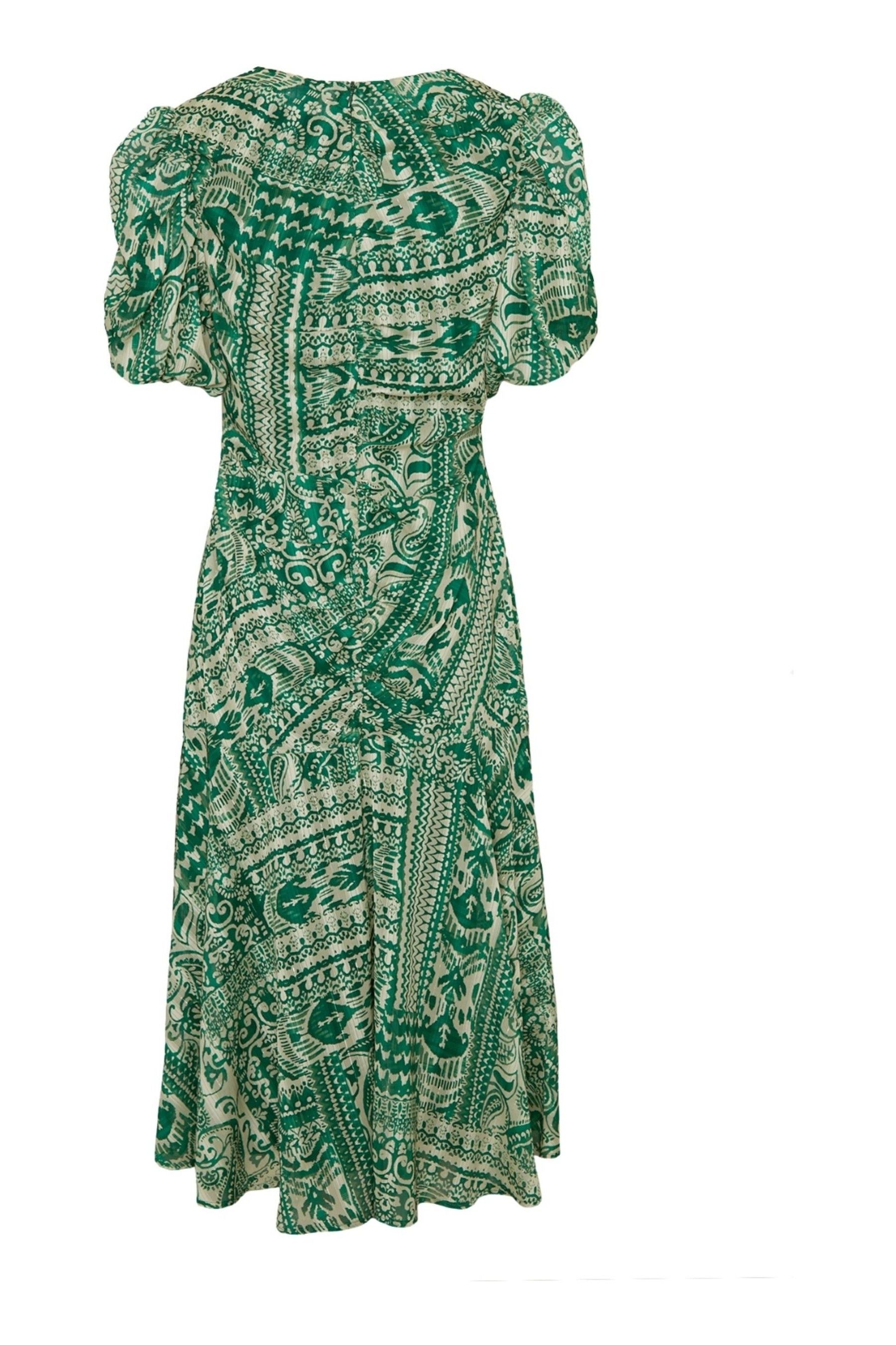 Buy Another Sunday Green Sparkle Aztec Puff Sleeve Midi Dress from the ...