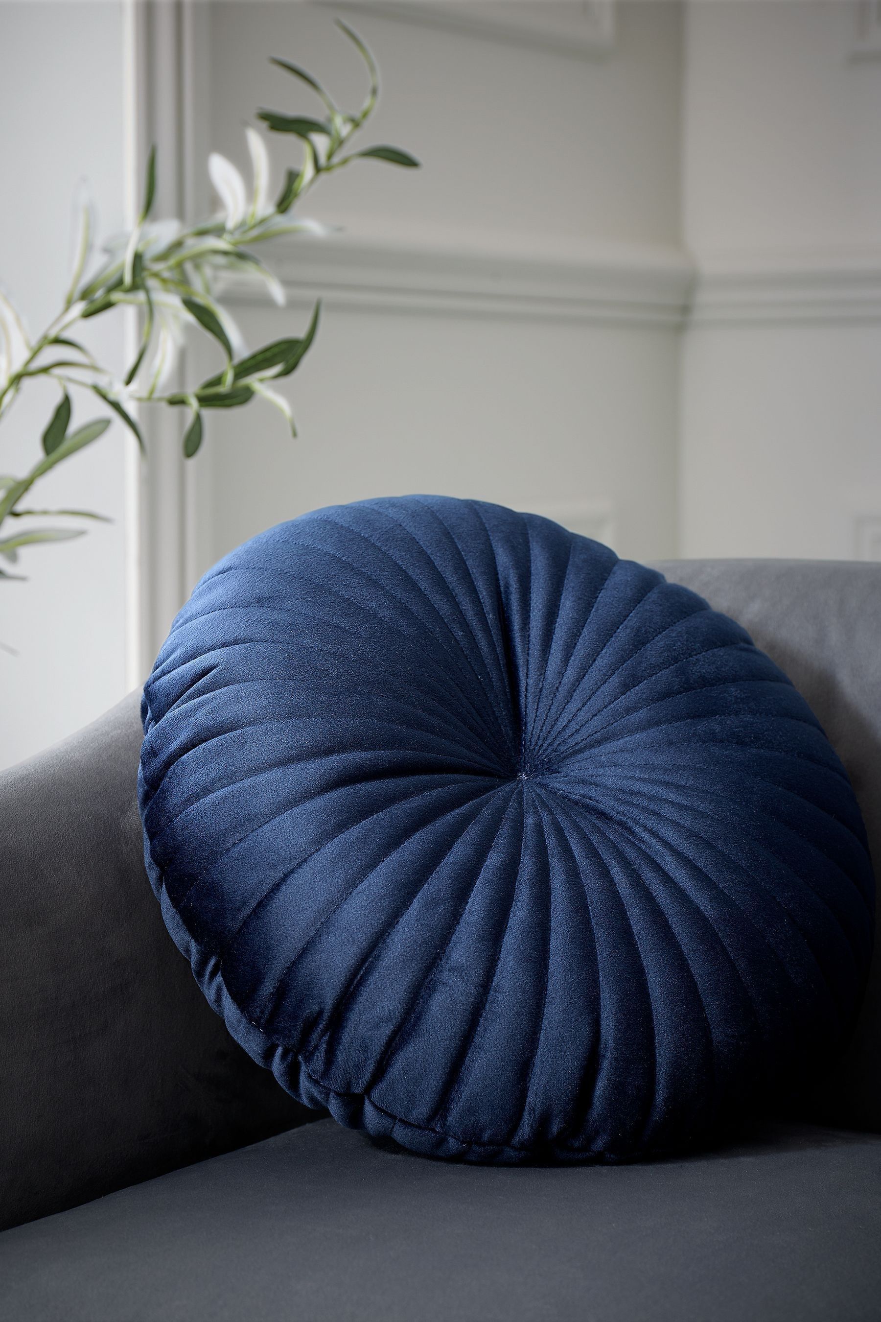 Buy Catherine Lansfield Navy Blue Round Soft Touch Cushion from the ...