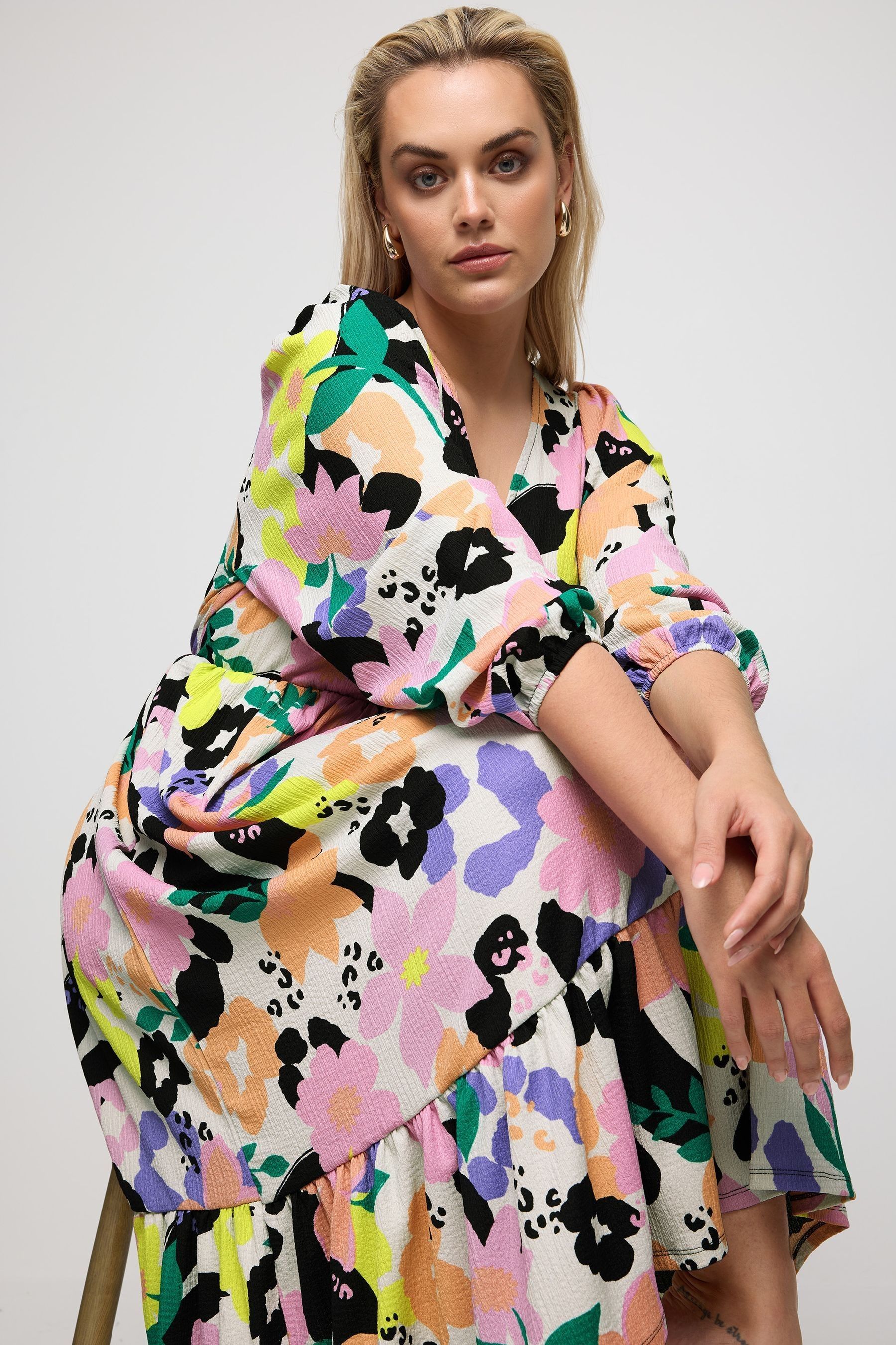 Buy Yours Curve White LIMITED COLLECTION Floral Print Textured Wrap ...