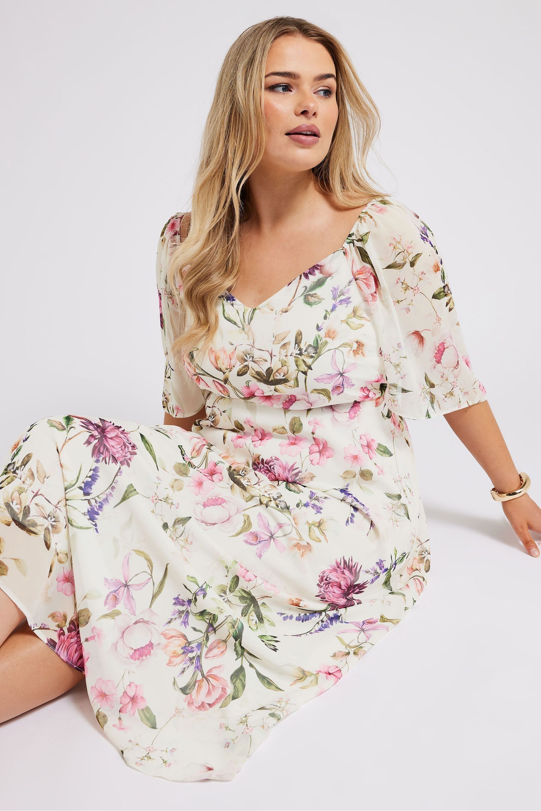 Buy Yours Curve Cream London Angel Sleeve Maxi Dress from the Next UK ...