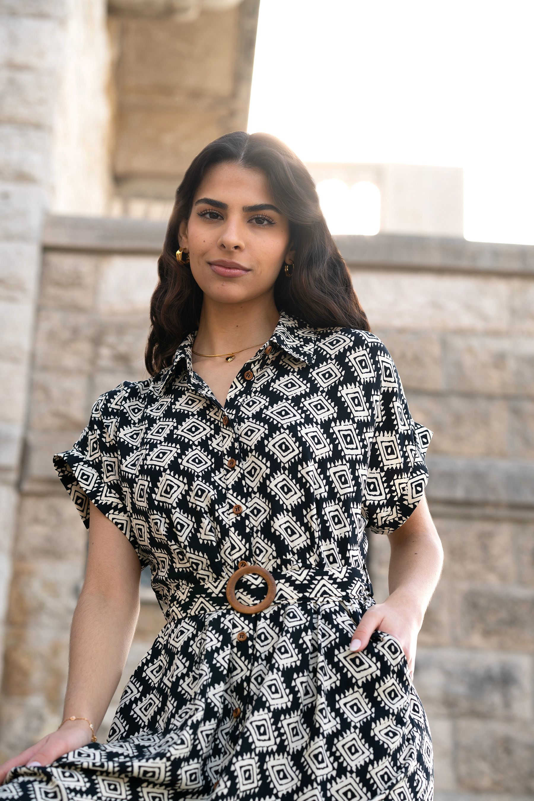 Buy Yumi Black Viscose Midi Shirt Dress With Matching Belt from the ...