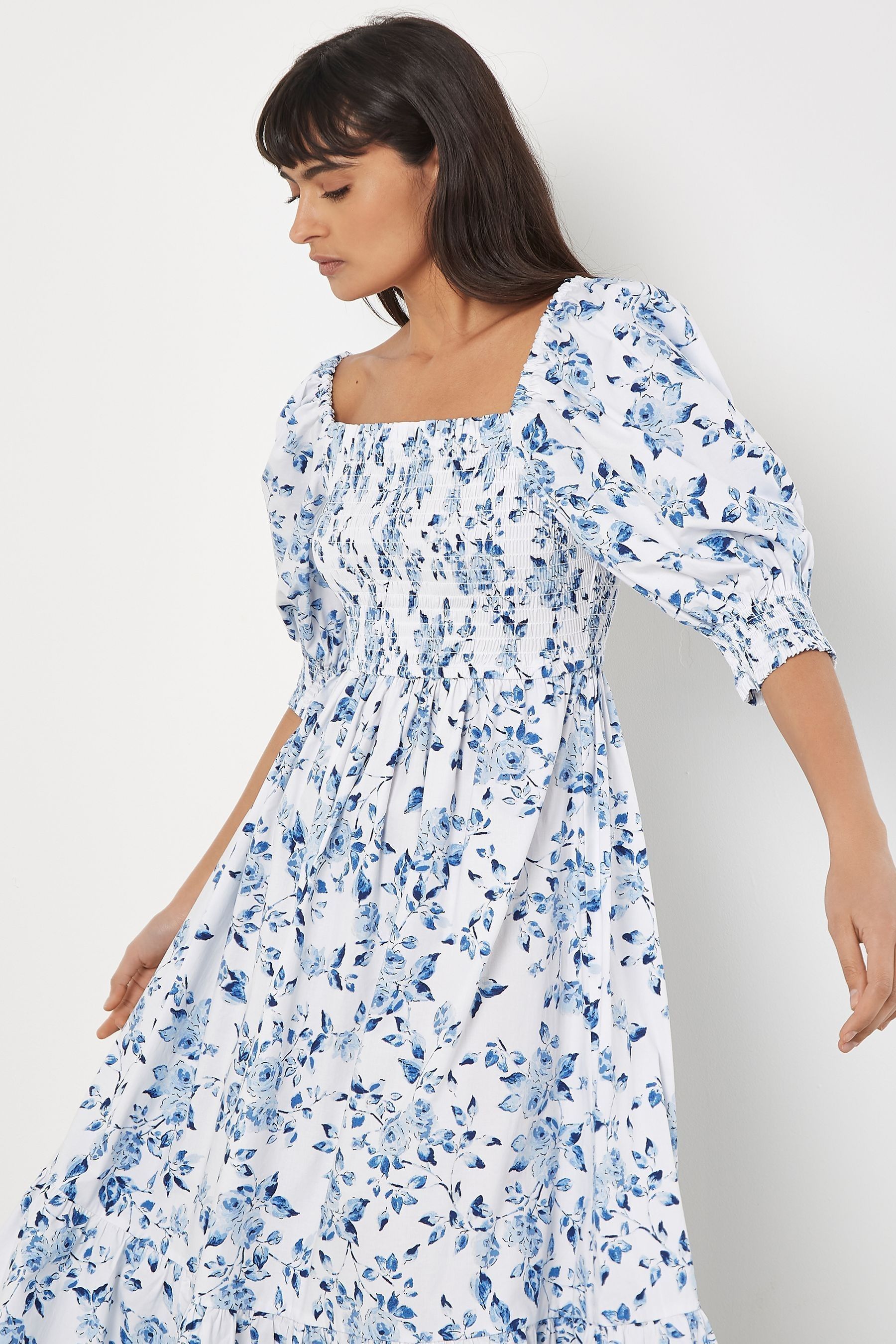 Buy Apricot Blue Rose Cotton Milkmaid Midaxi Dress from Next Ireland