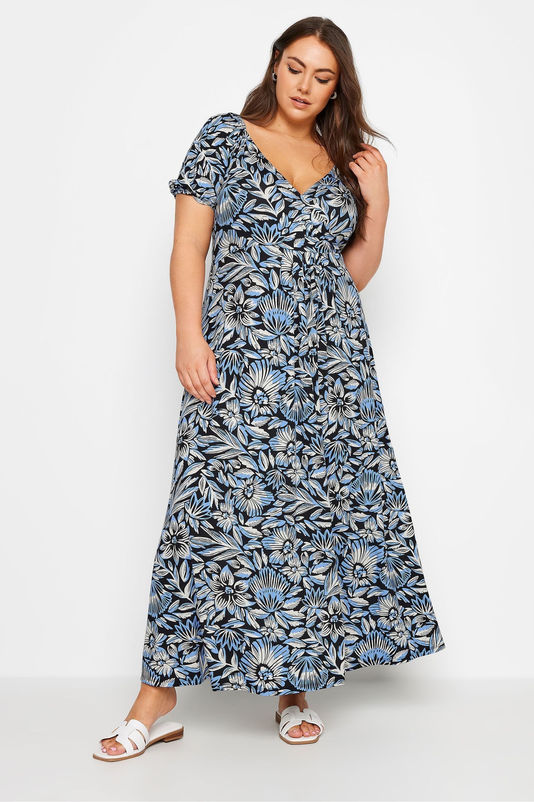 Buy Yours Curve Blue Floral Print Tiered Maxi Dress from the Next UK ...