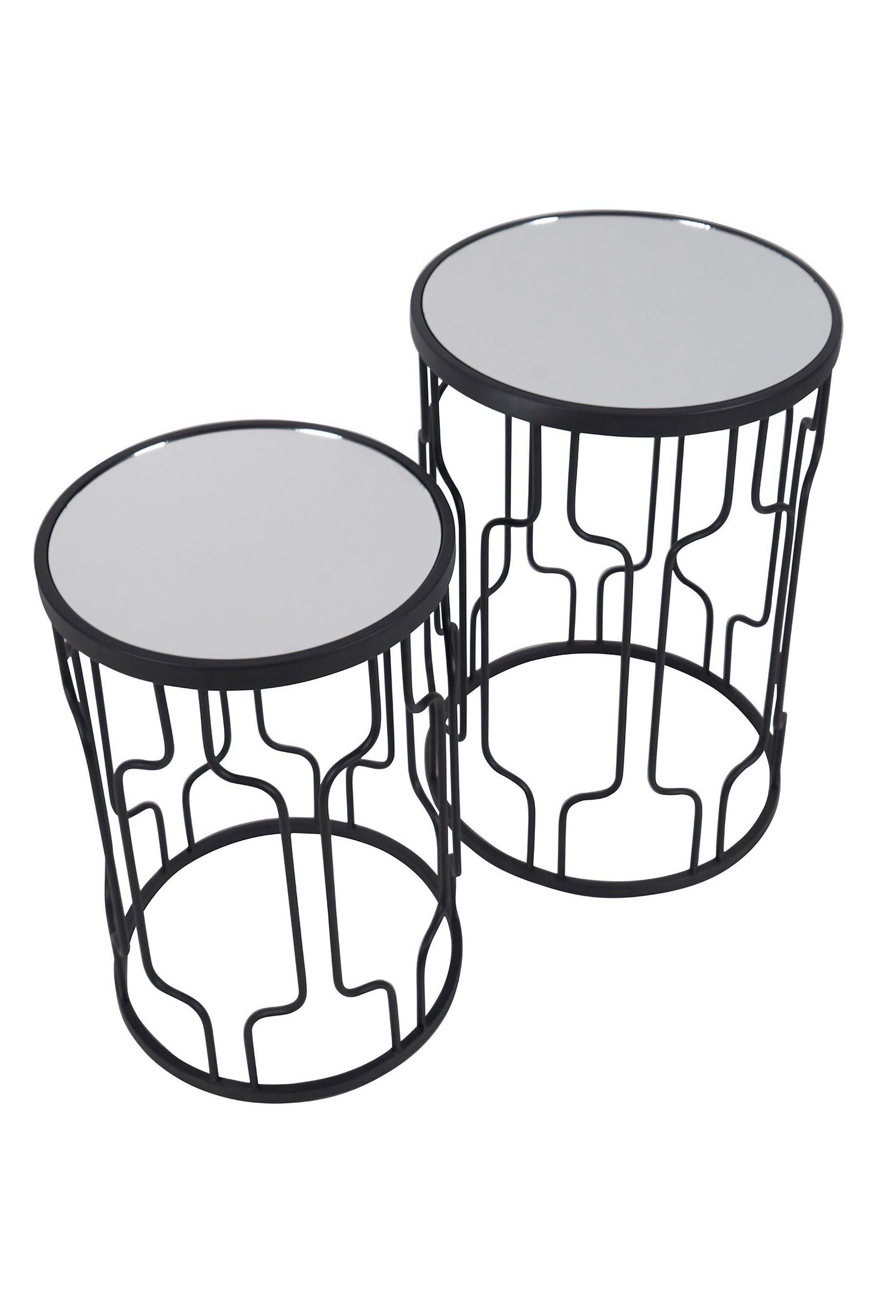 Buy Pacific Black Mirrored Glass and Graphite Metal Round Tables Set of ...
