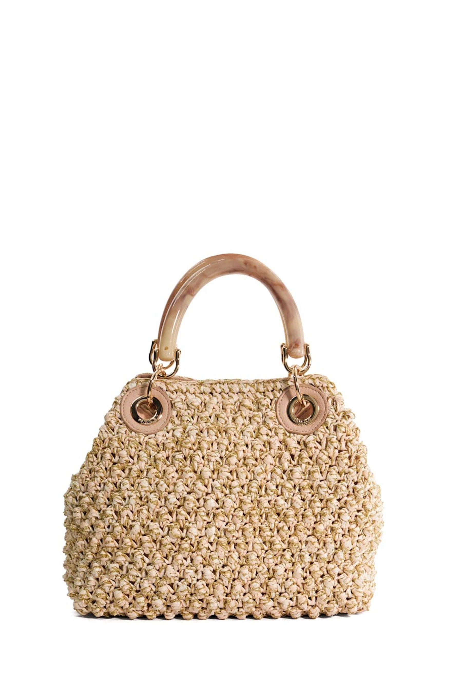 Buy Dune London Cream Deltaz Wooden Handle Raffia Grab Bag from the ...
