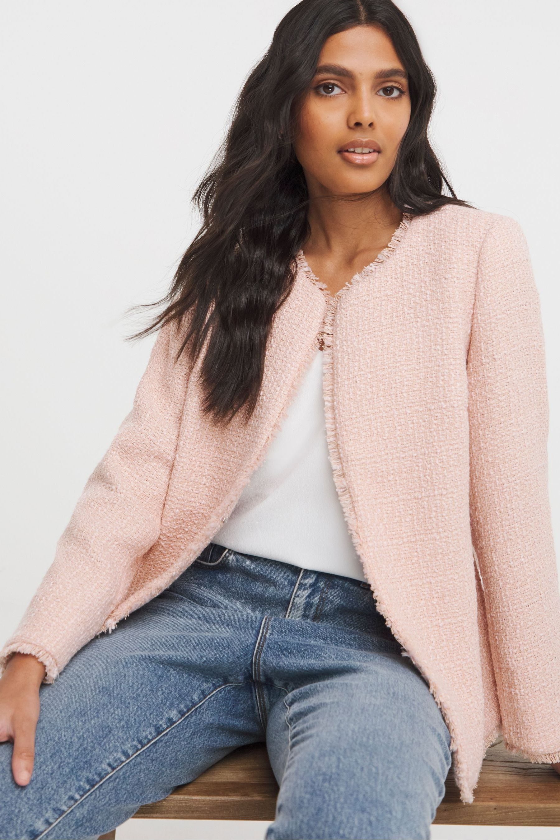Buy JD Williams Pink Collarless Boucle Blazer from the Next UK online shop