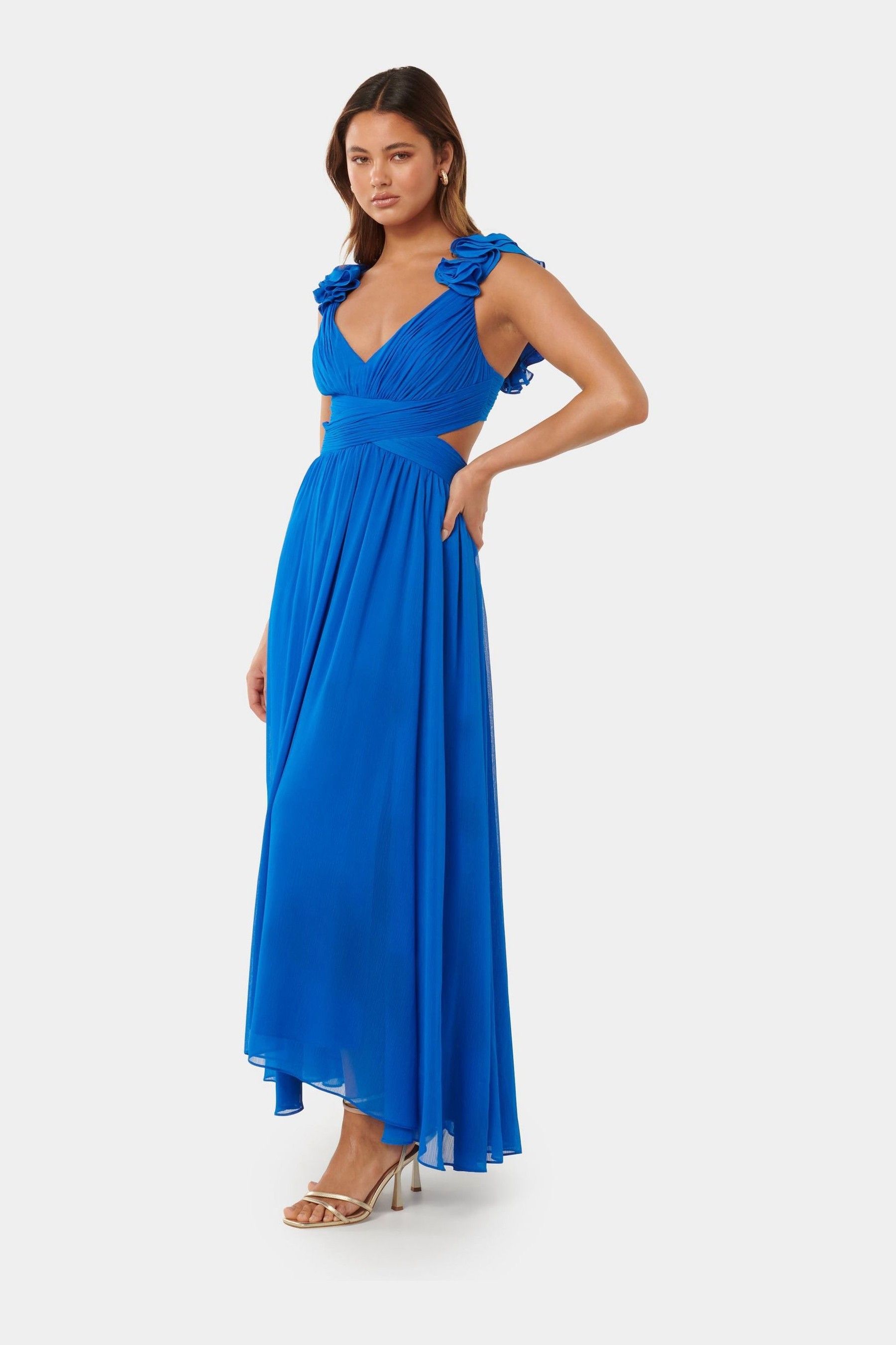 Buy Forever New Blue Selena Ruffle Shoulder Maxi Dress from Next Latvia