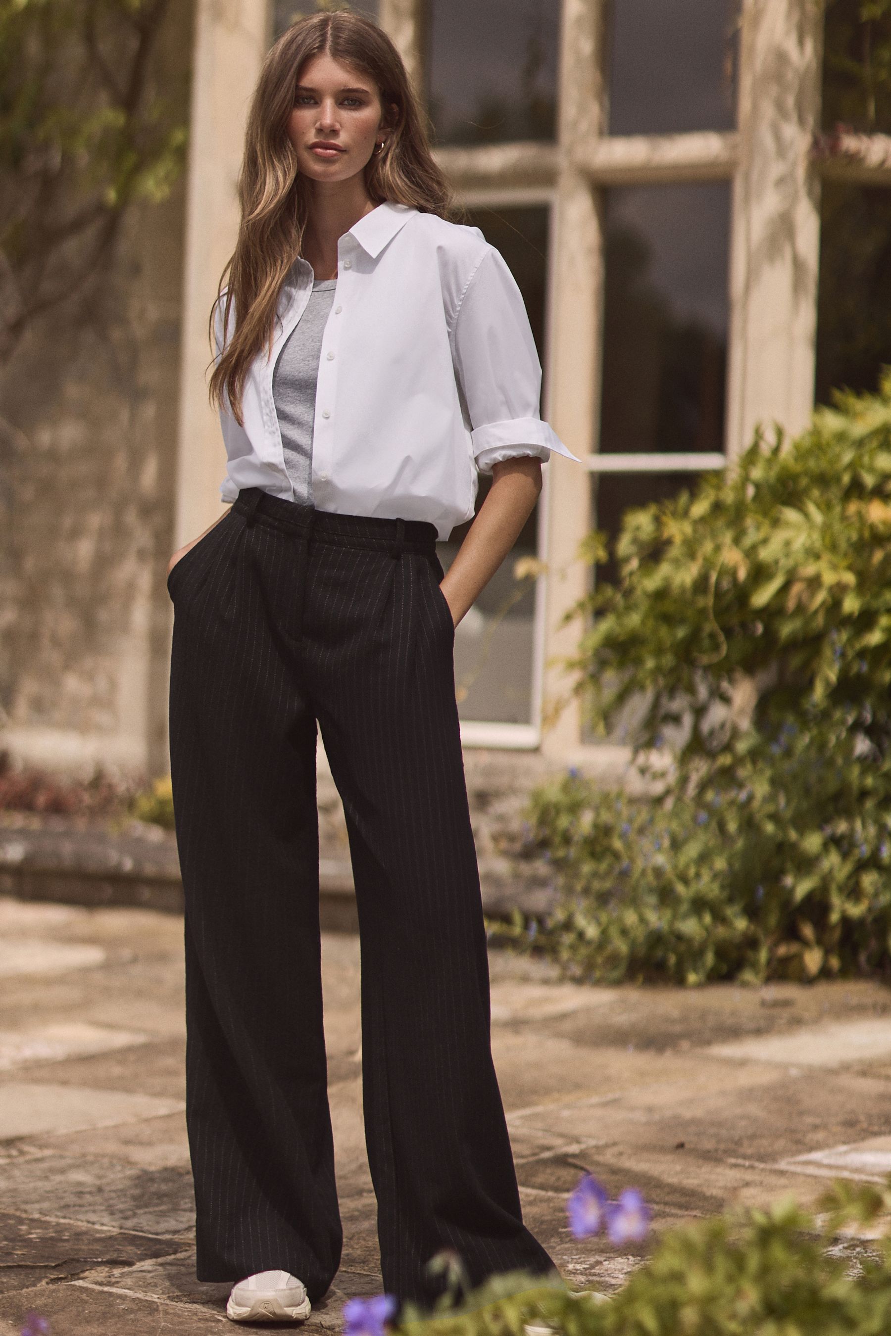 Buy Black Premium Wool Blend Wide Leg Trousers from Next Ireland