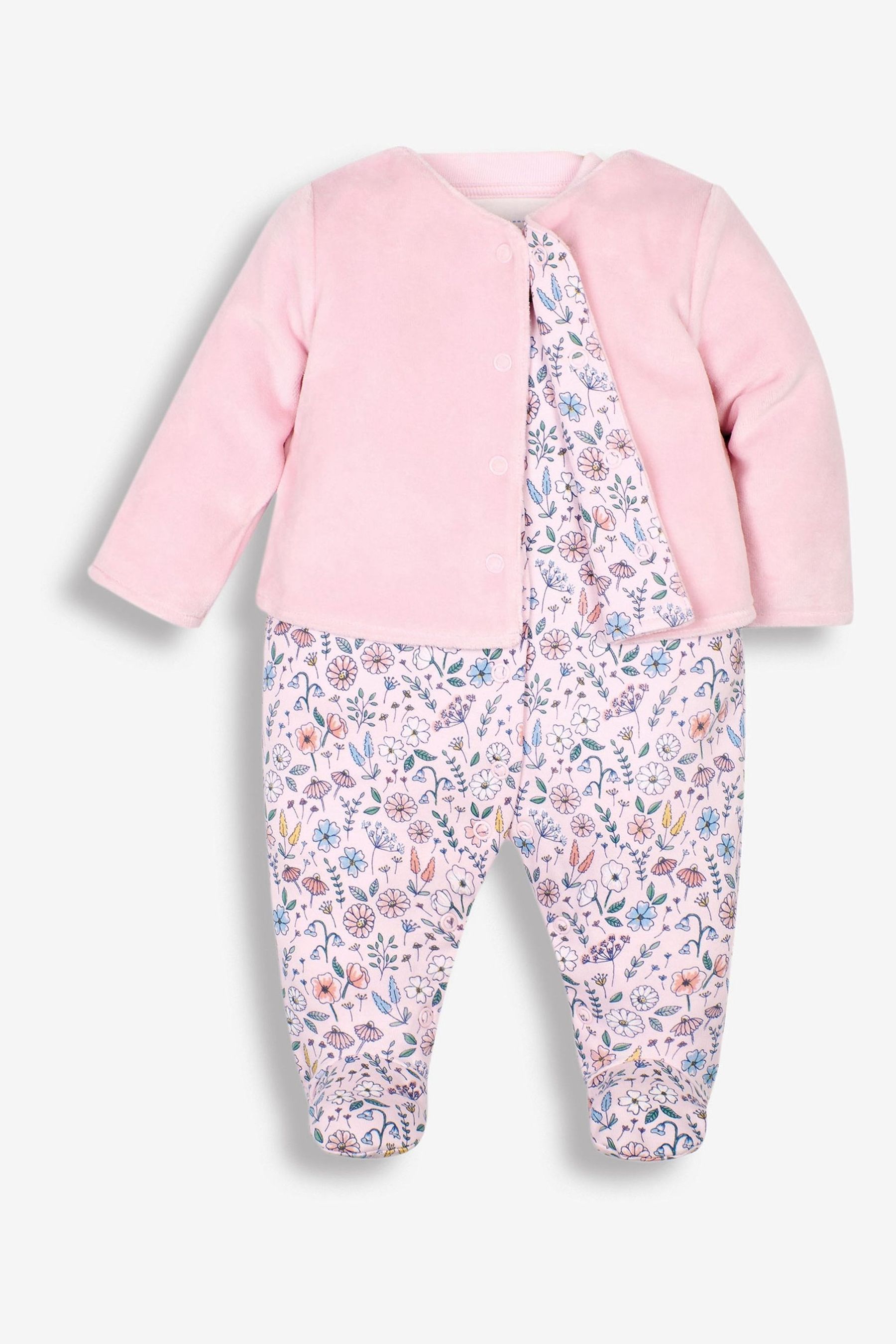 Buy JoJo Maman Bébé Pink Floral 2-Piece Baby Sleepsuit & Velour Jacket Set from the Next UK ...