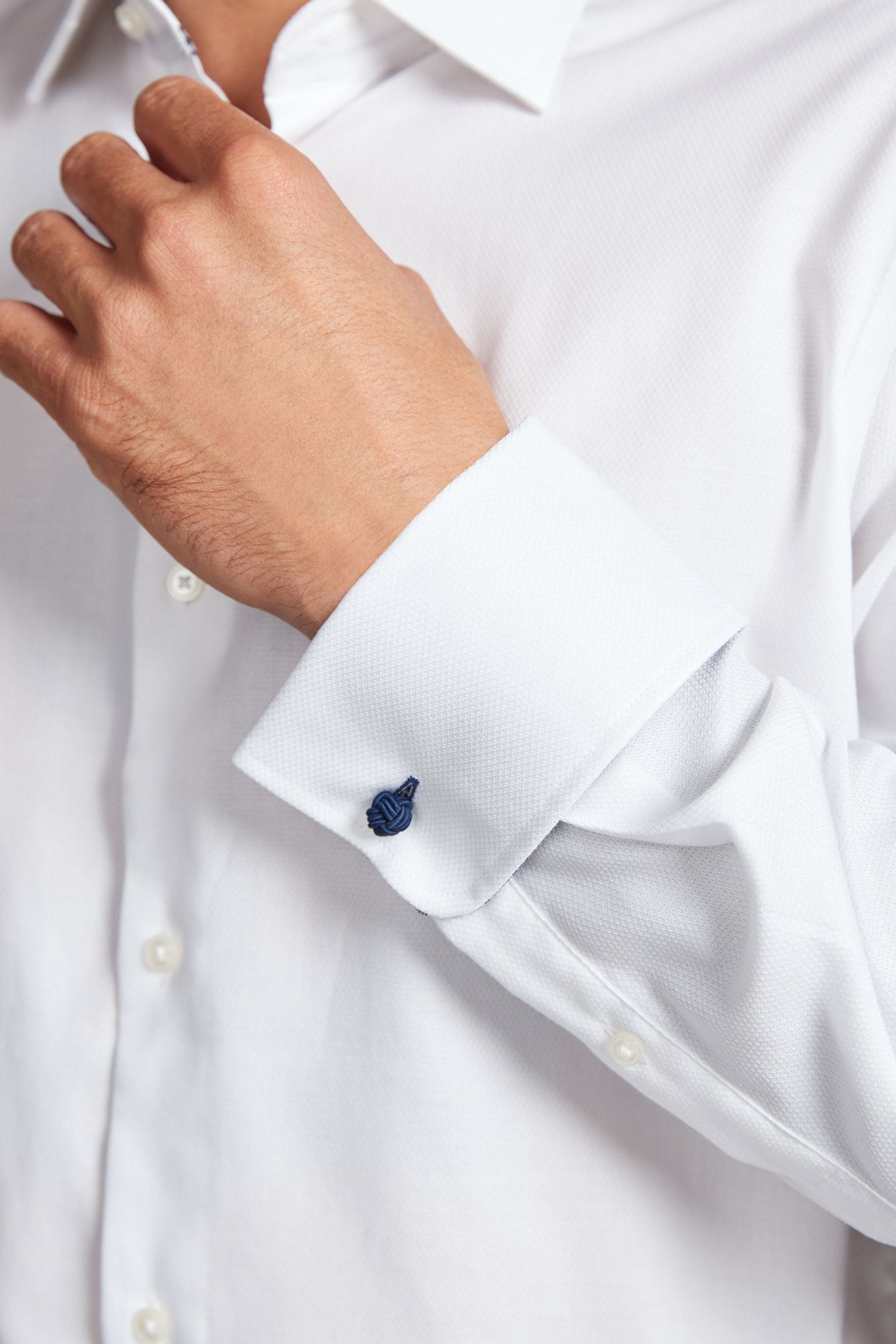 Buy White Regular Fit Signature Textured Double Cuff Shirt With Trim ...