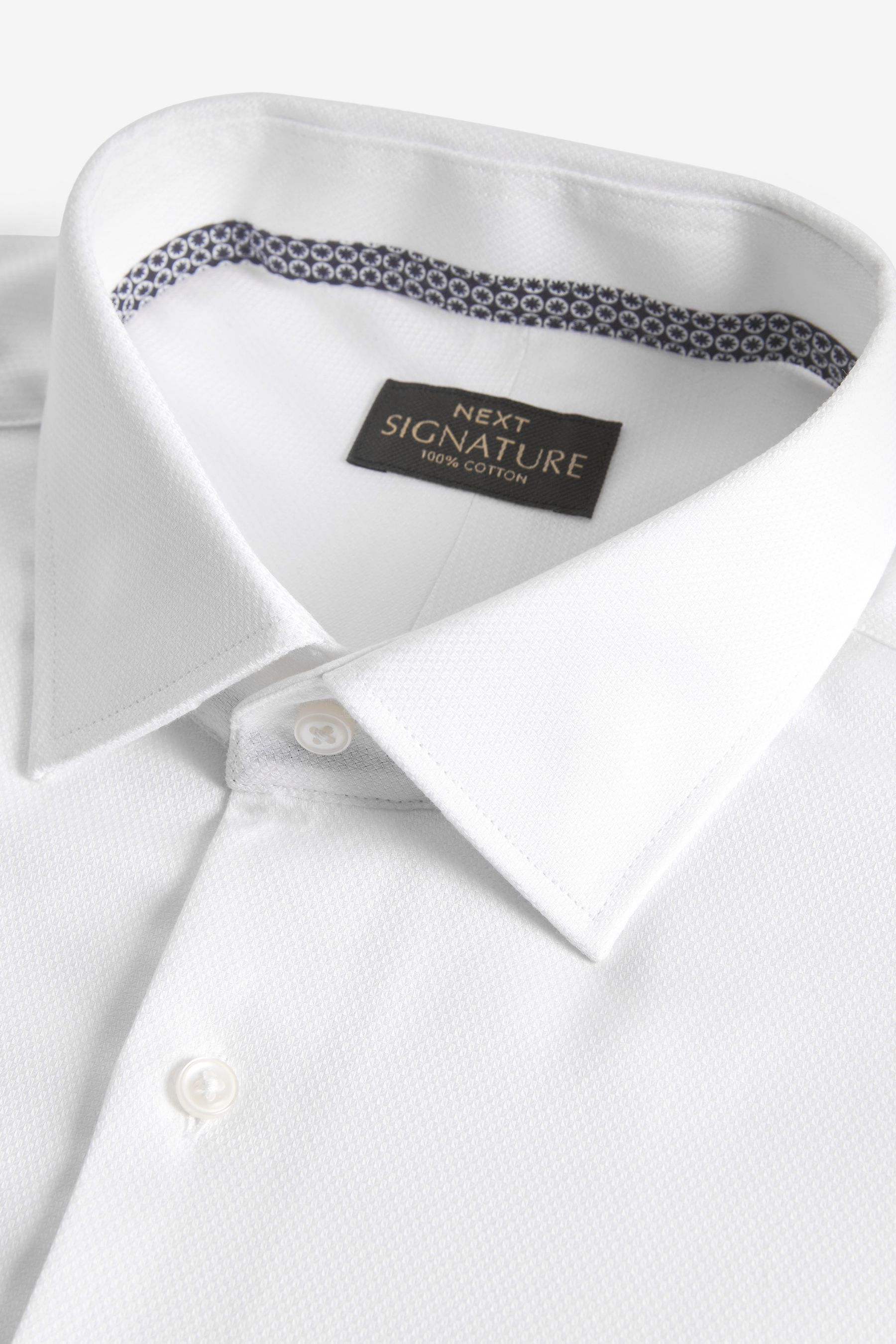 Buy White Regular Fit Signature Textured Single Cuff Shirt With Trim ...