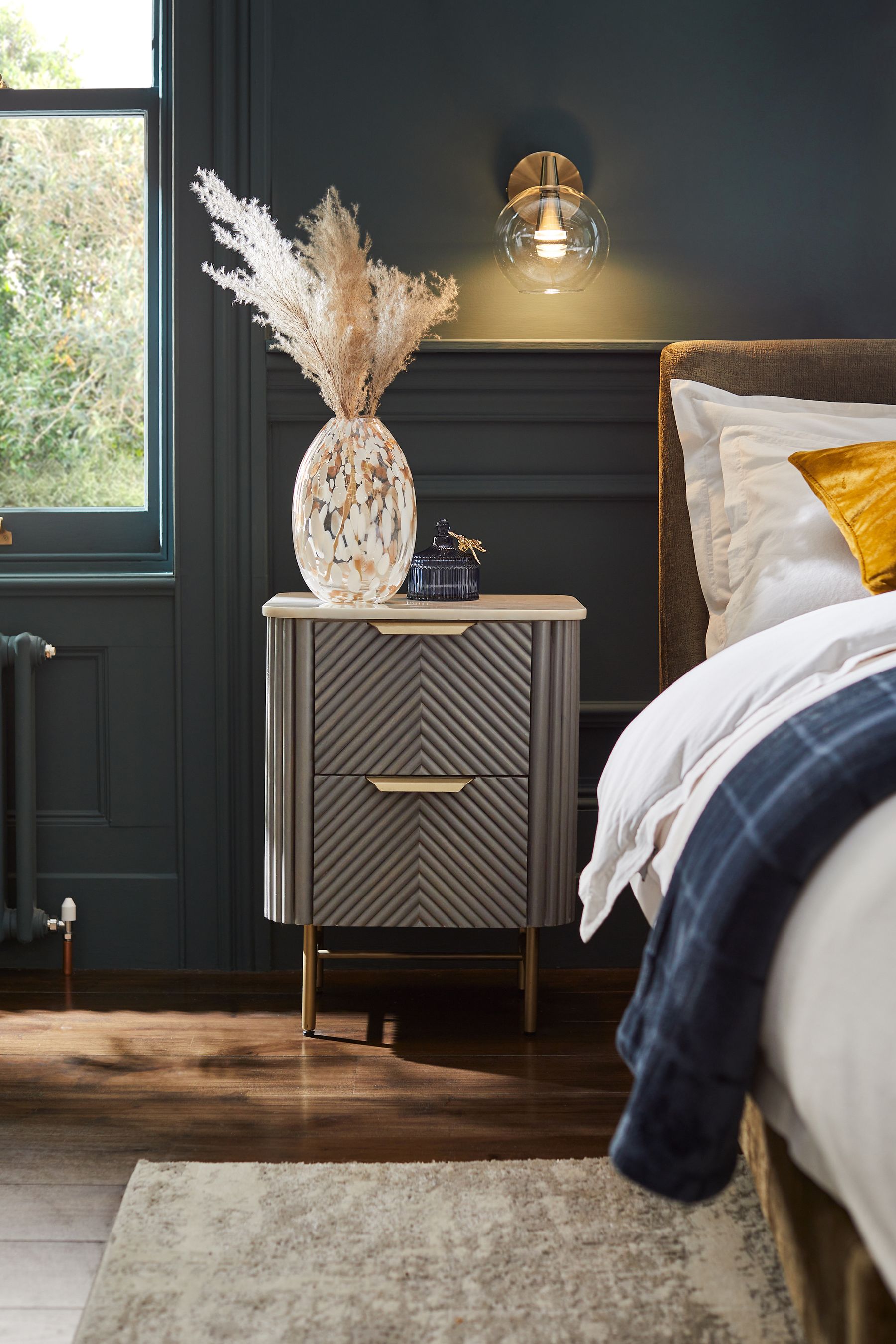 Buy Dark Grey Valencia Marble Mango Wood 2 Drawer Bedside Table from ...