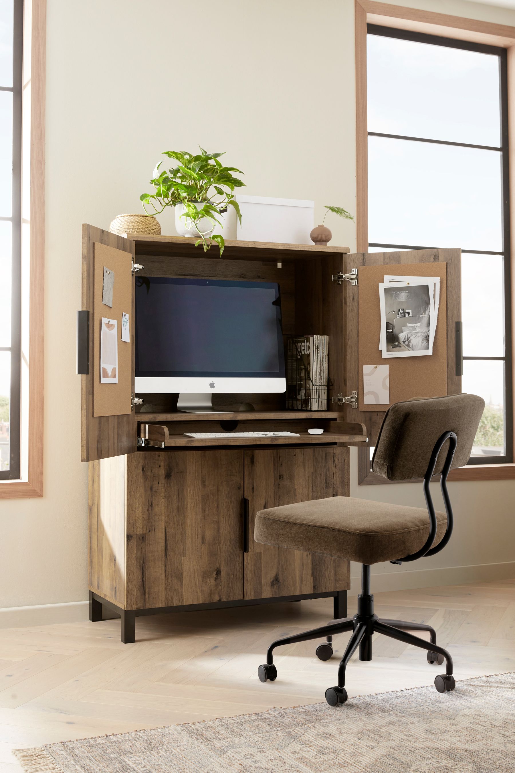 Buy Dark Natural Bronx Oak Effect Hideaway Desk from the Next UK online ...