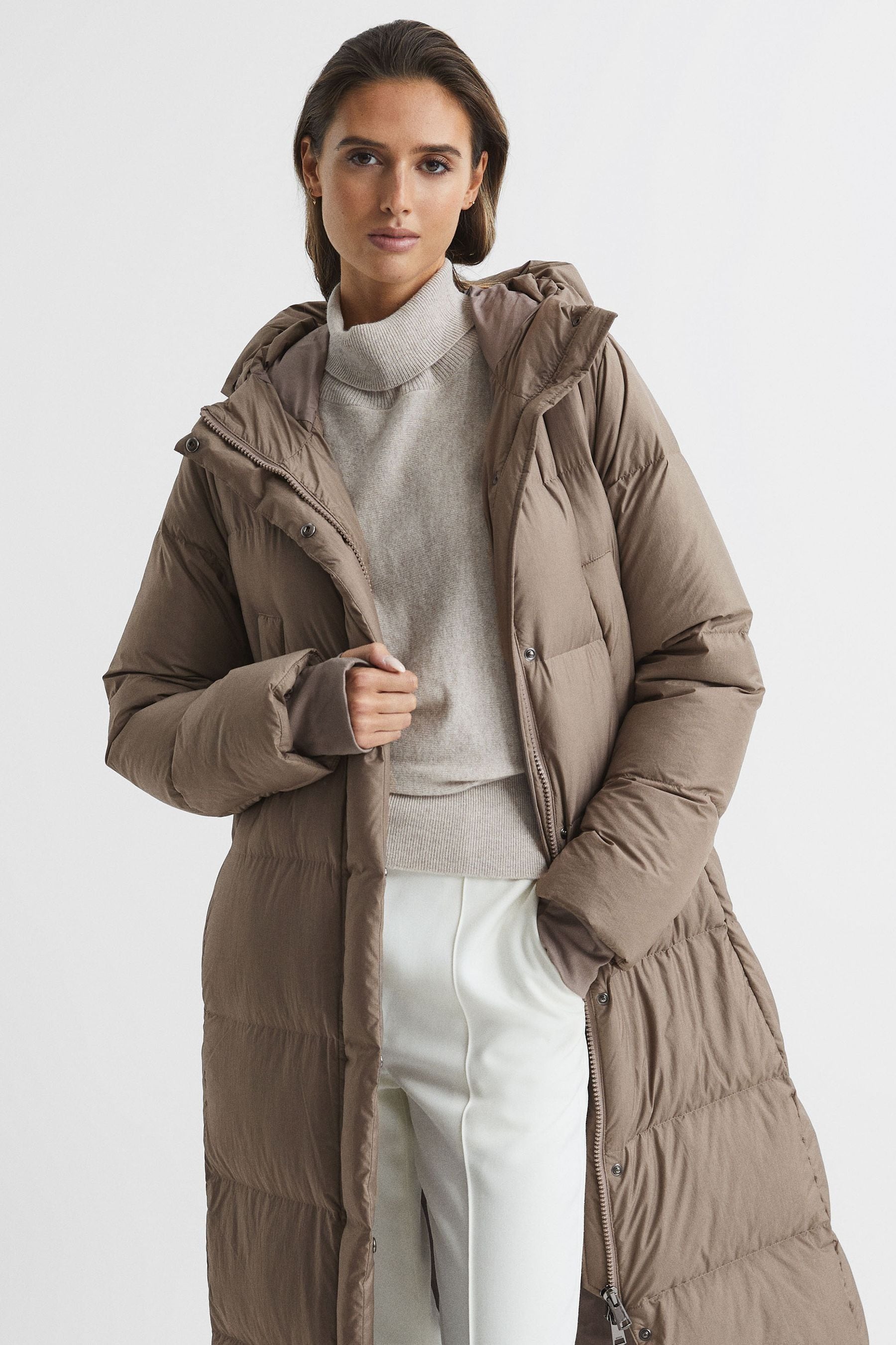 Buy Reiss Mink Tilde Longline Hooded Puffer Coat from the Next UK ...