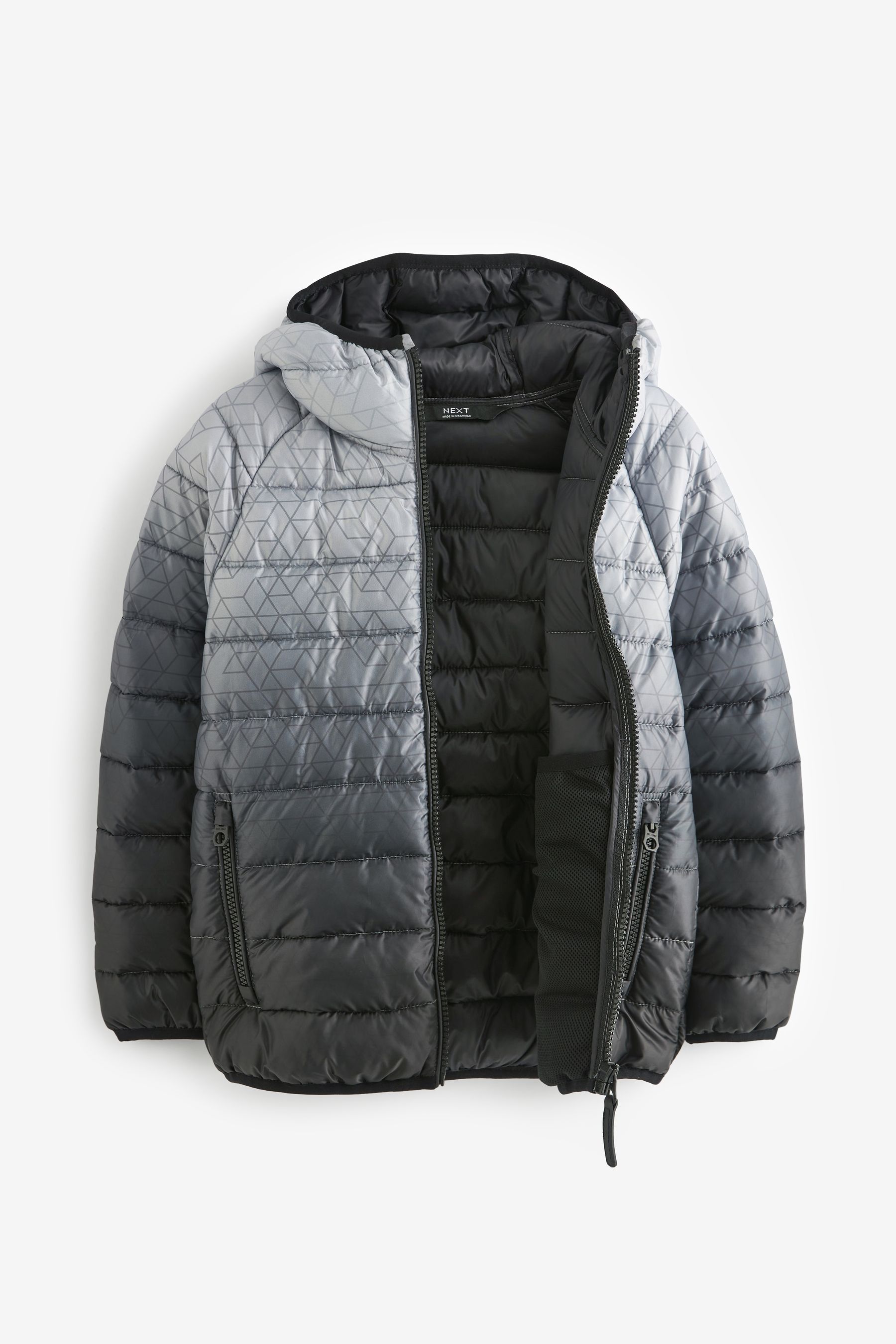 Buy Black/Grey Quilted Midweight Hooded Jacket (3-17yrs) from the Next ...