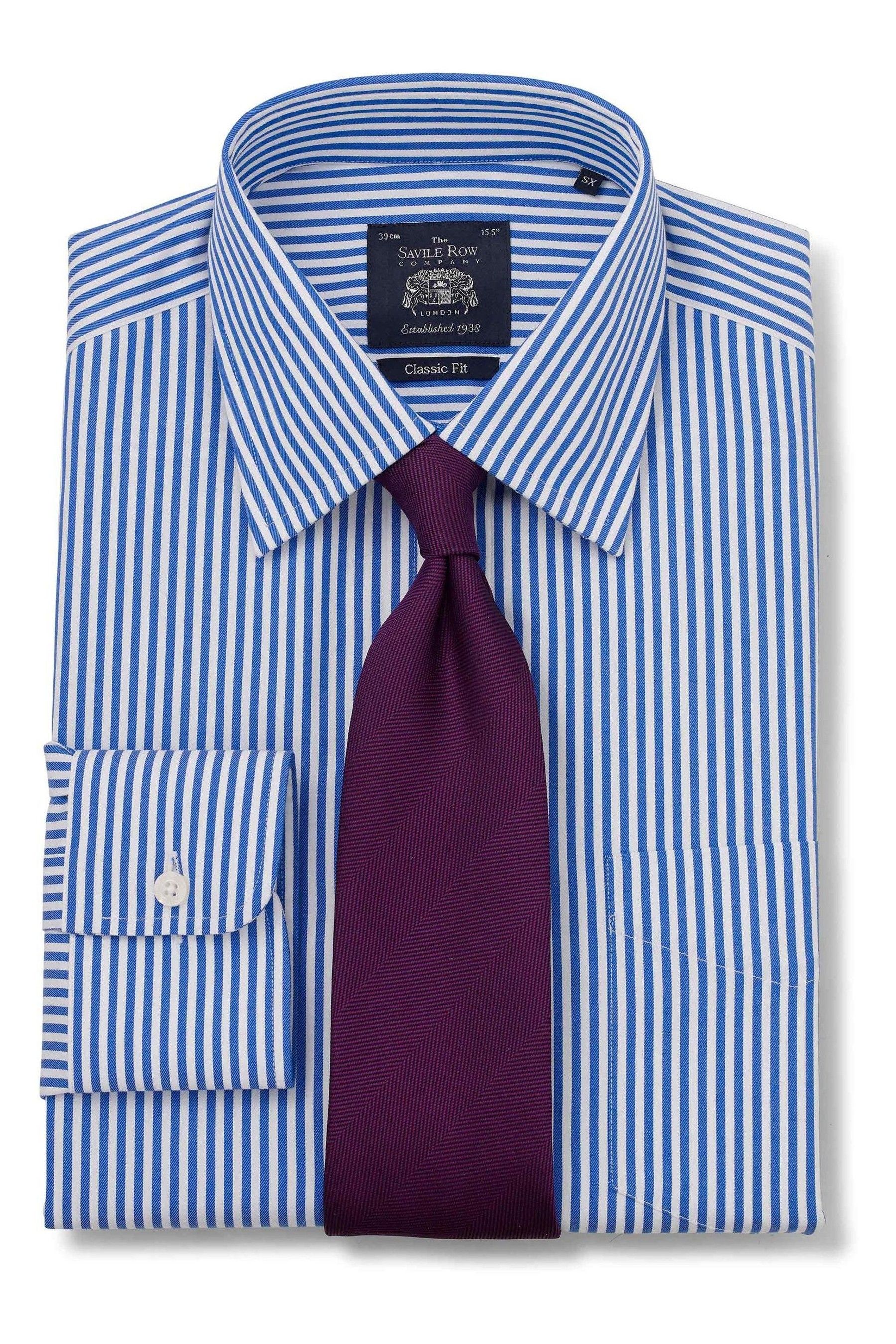 Buy Savile Row Blue Stripe Classic Fit Noiron Single Cuff Shirt From