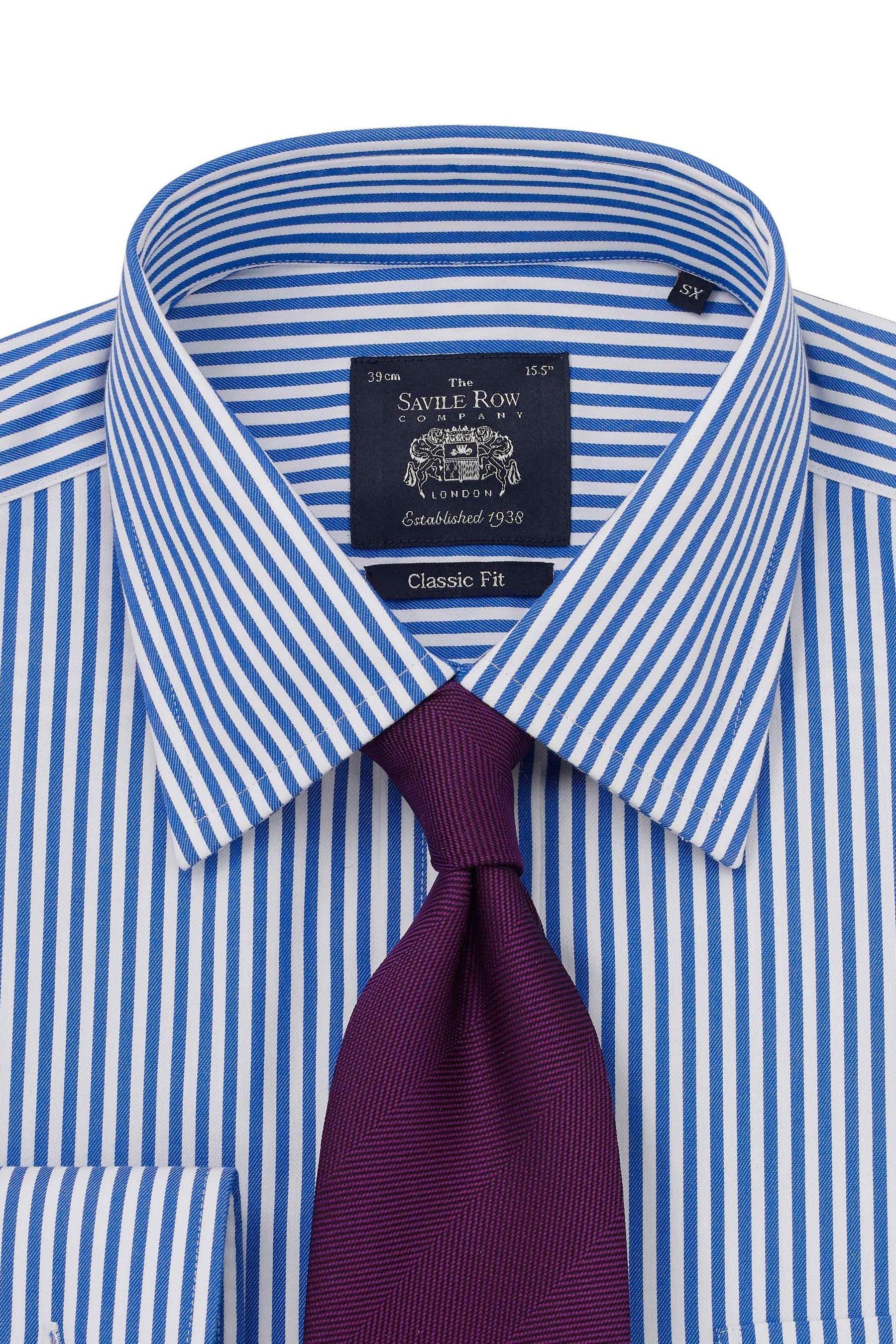 Buy Savile Row Blue Stripe Classic Fit Noiron Single Cuff Shirt From