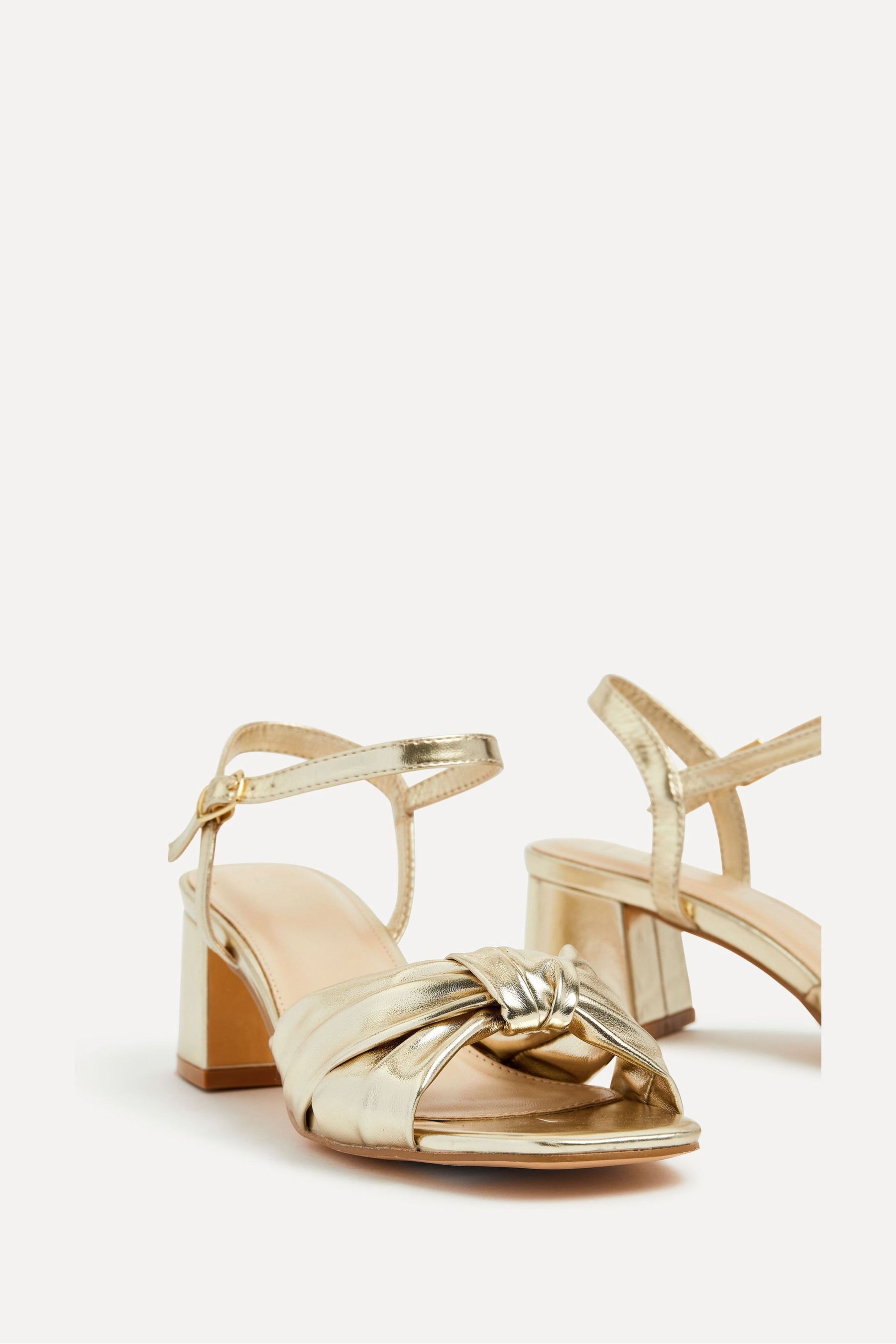 Buy Linzi Gold Charlotte Block Heeled Sandals With Bow Front Detail ...