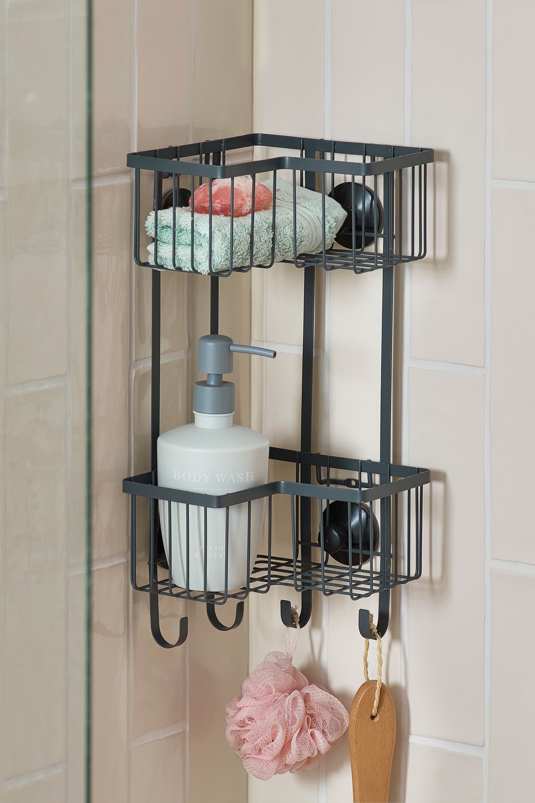 Buy Charcoal Grey Bronx Wire Corner Double Shower Caddy from the Next ...
