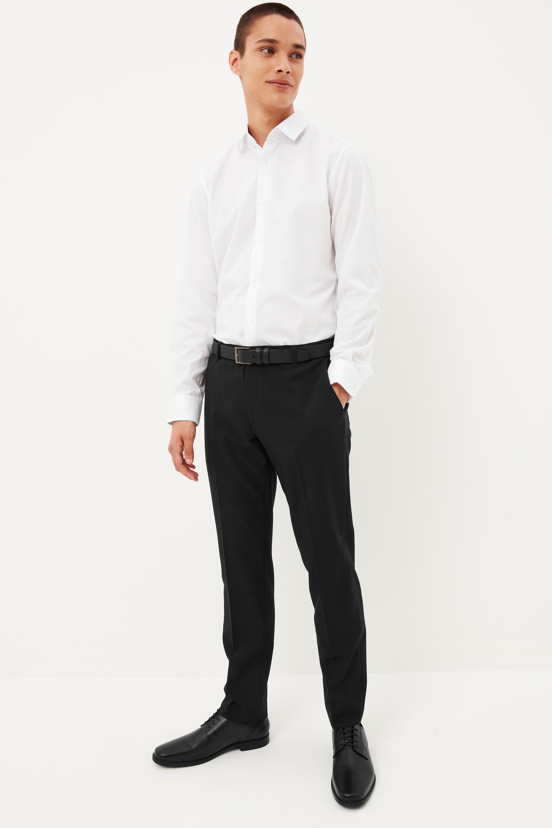 Buy Black Slim Machine Washable Plain Front Smart Trousers from the ...