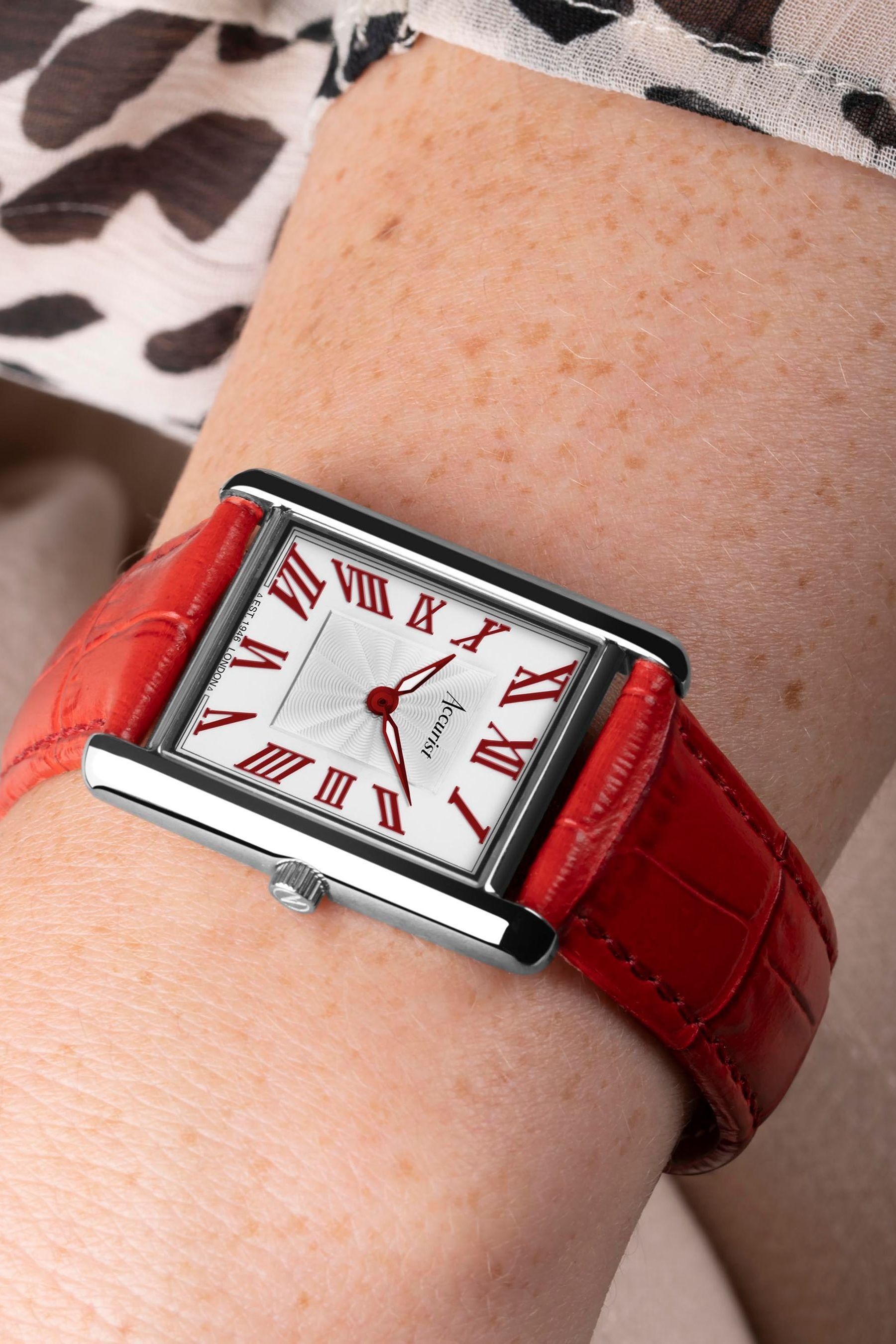Buy Accurist Womens Red Rectangle Leather Strap Analogue Watch from the ...