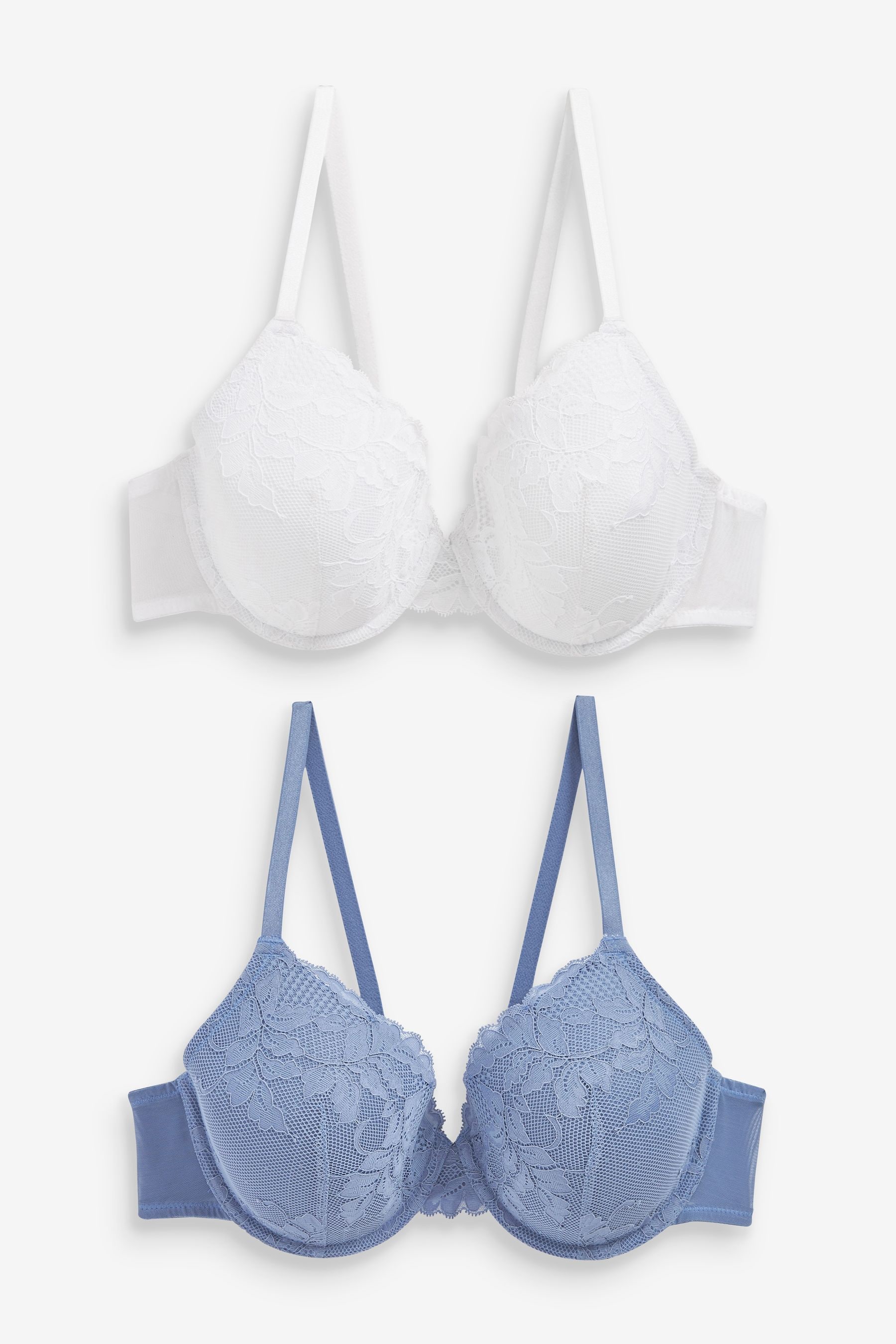 Buy White/Blue Pad Full Cup Lace Bras 2 Pack from the Next UK online shop