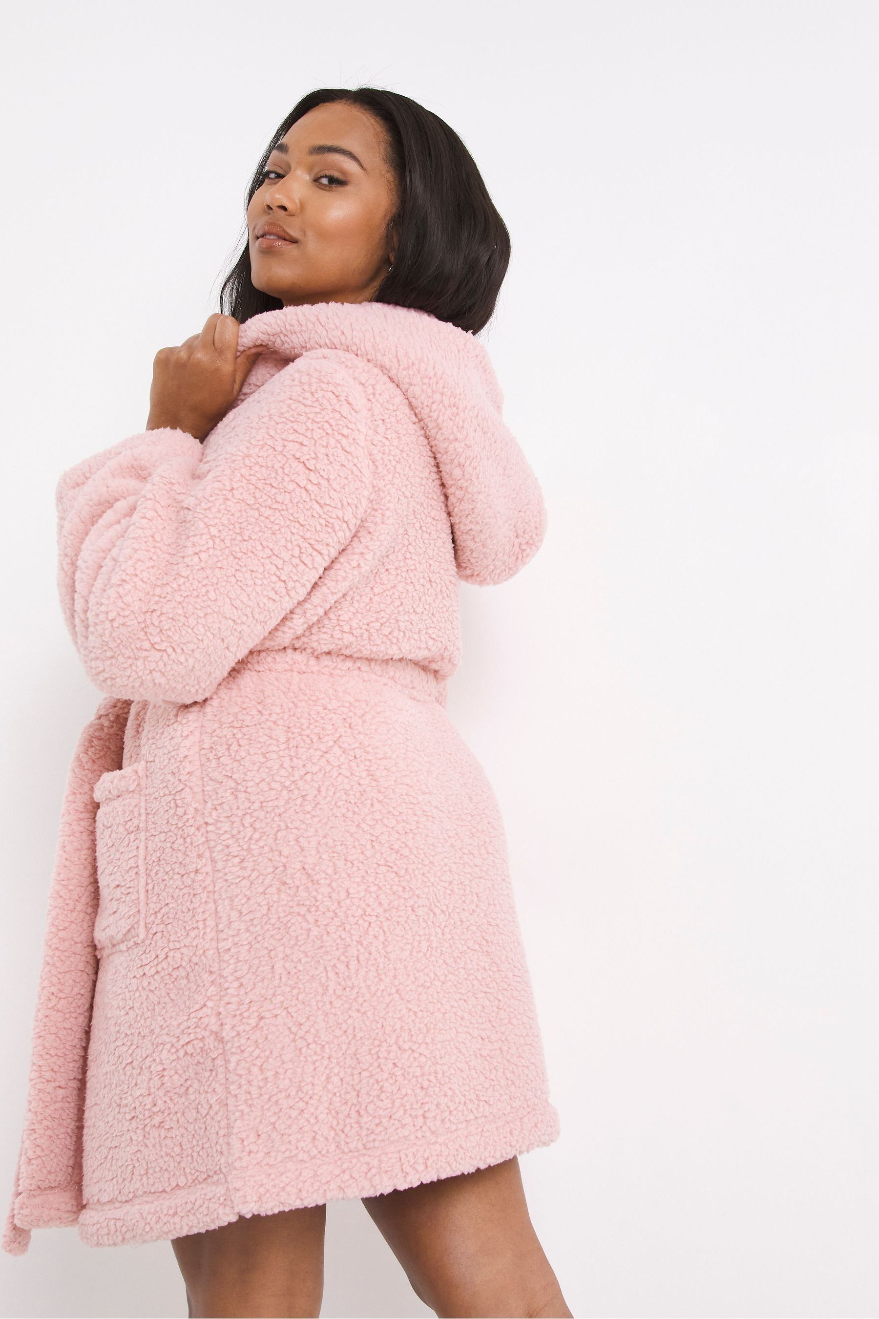 Buy Simply Be Pink Pretty Secrets Short Sherpa Hooded Gown from the ...