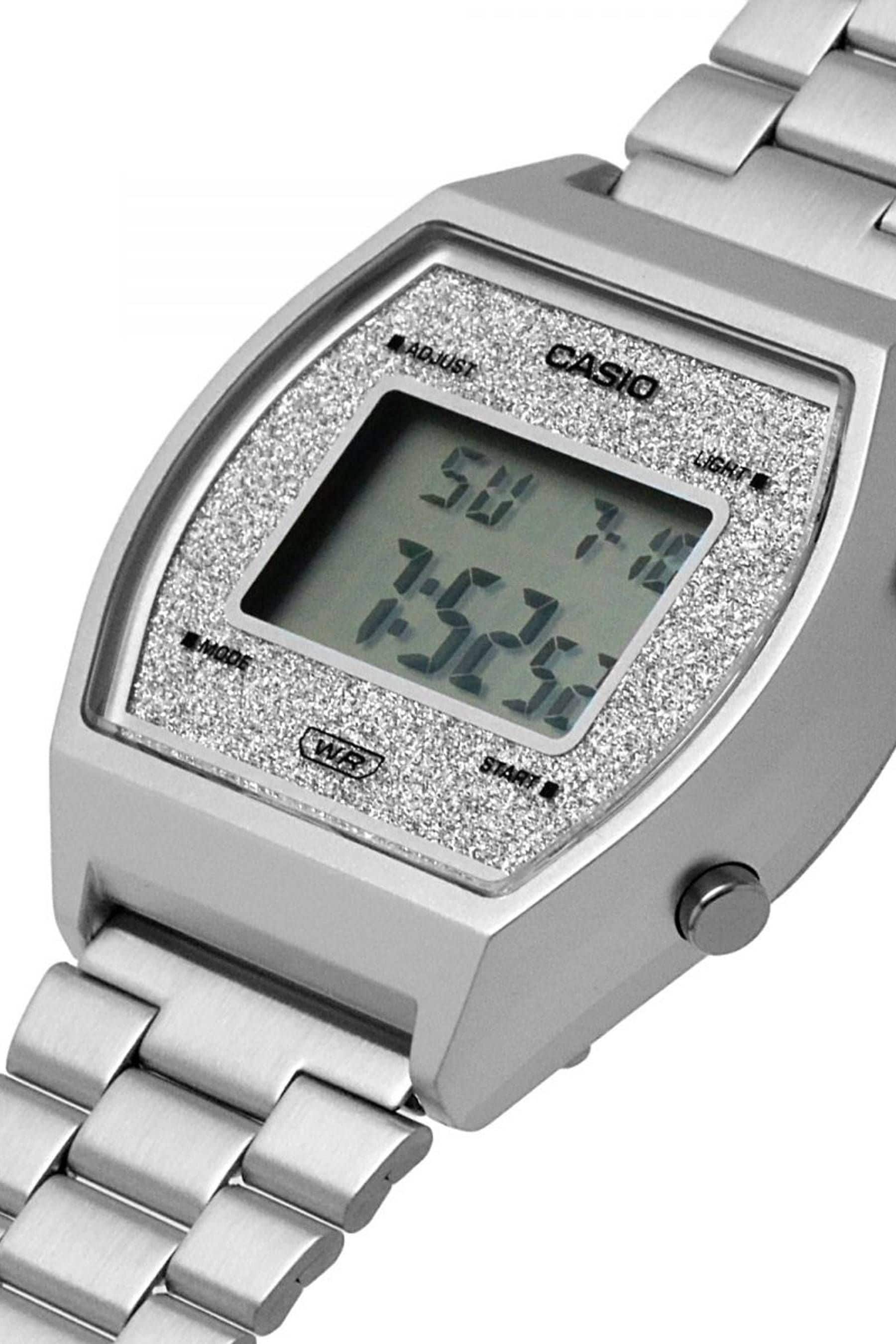 Buy Casio Silver and LCD Stainless Steel Quartz Chronograph Watch from ...