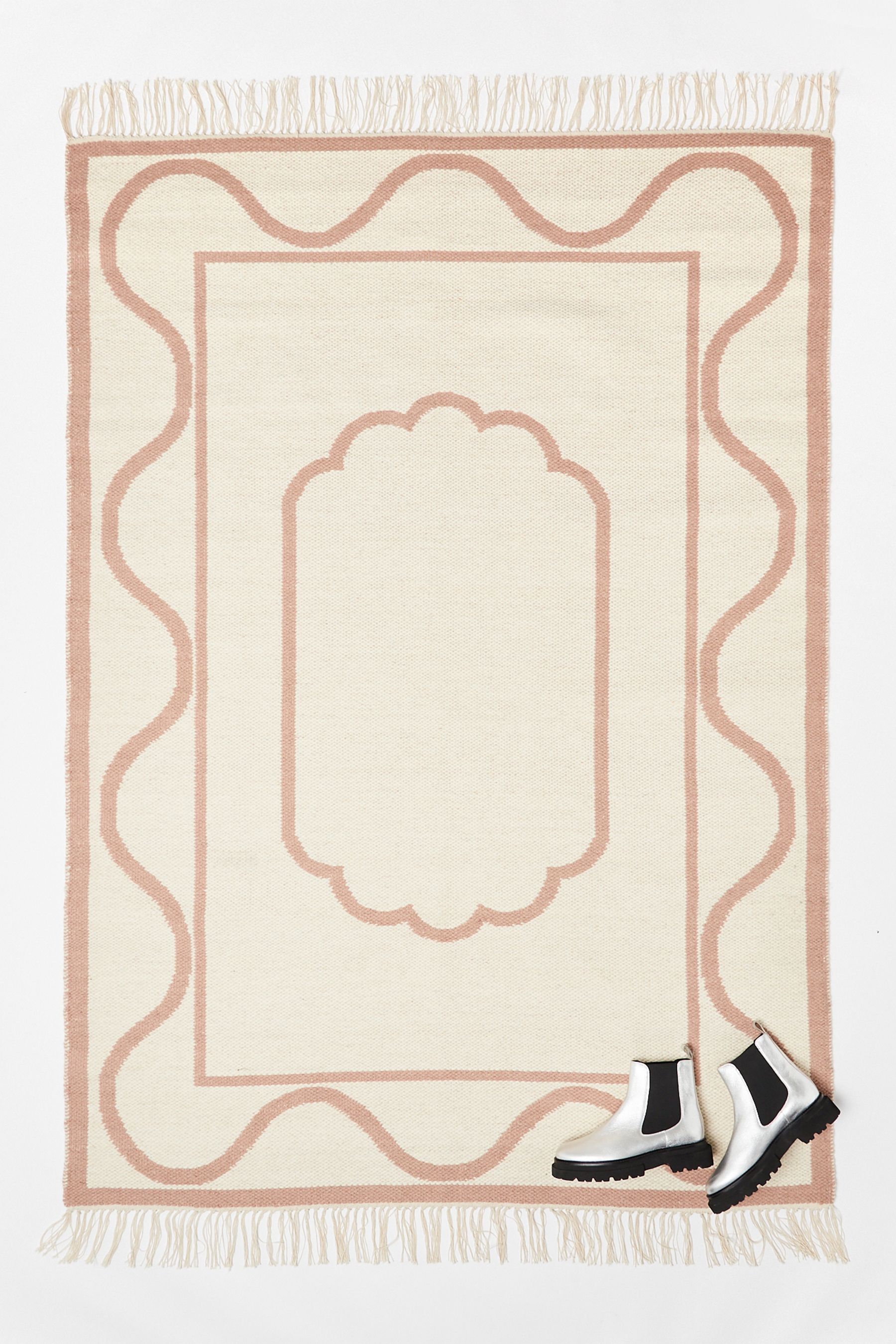 Buy Oliver Bonas Pink Mae Reversible Jacquard Wool & Cotton Rug from ...