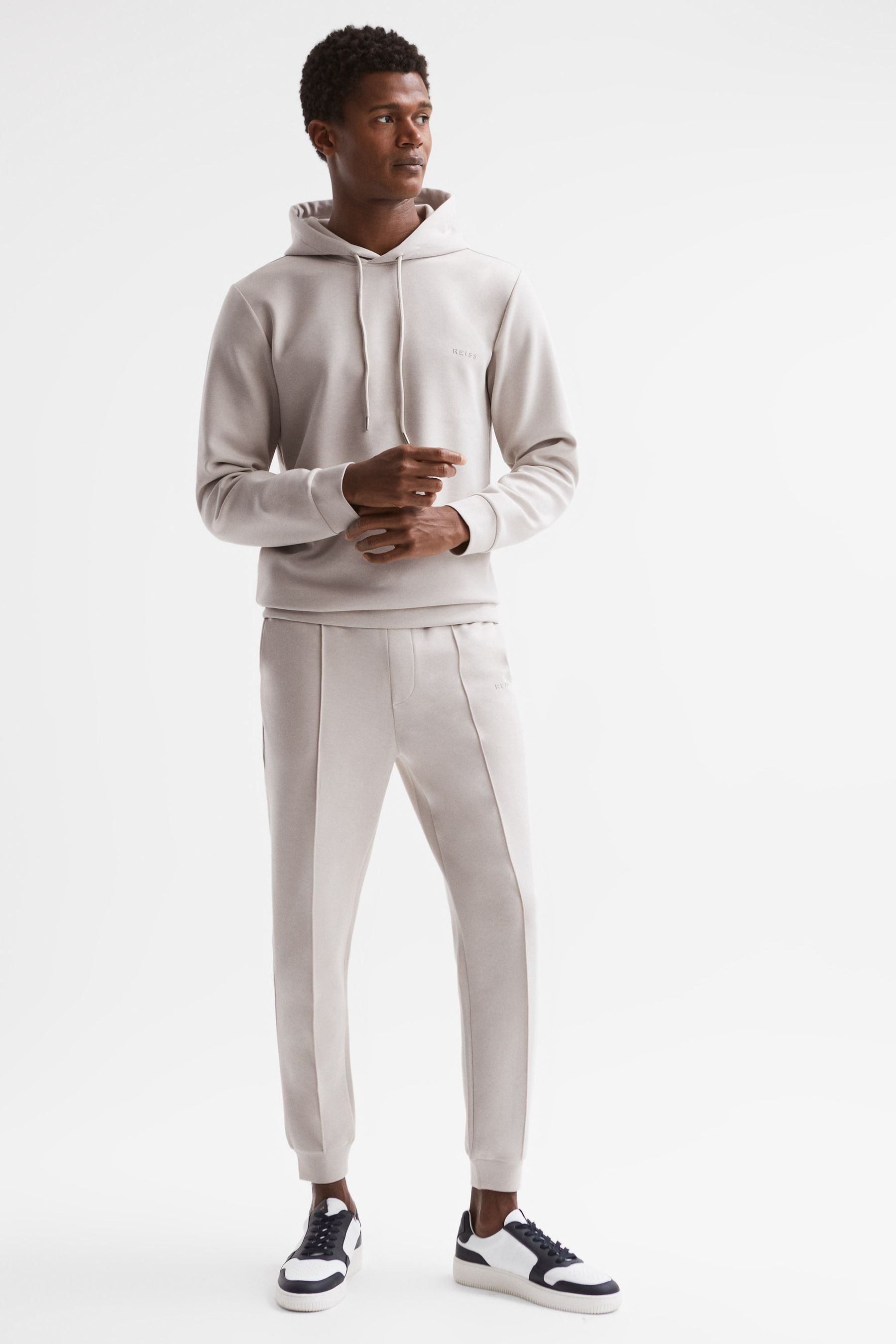 Buy Reiss Off White James Slim Fit Interlock Drawstring Motif Hoodie ...