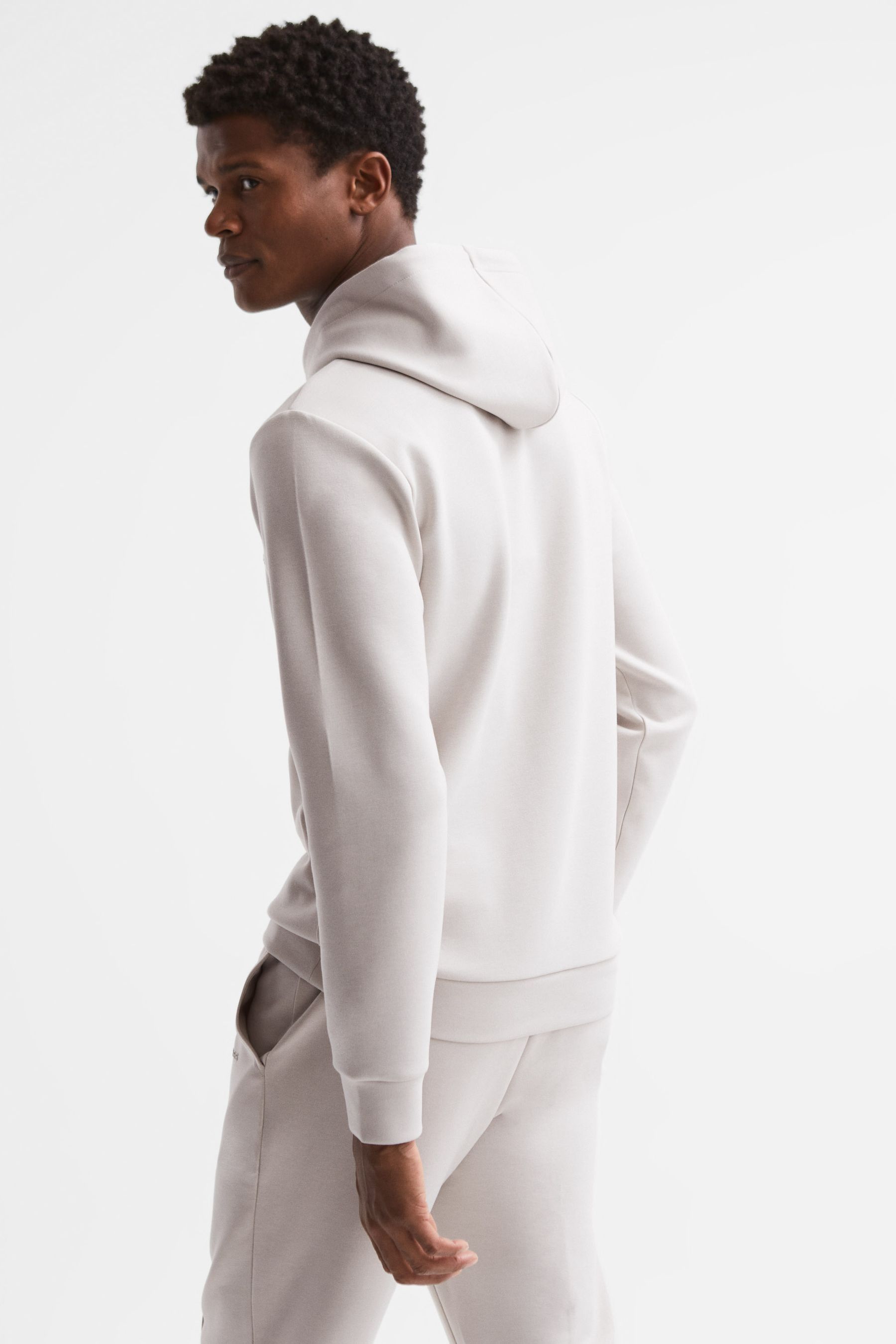 Buy Reiss Off White James Slim Fit Interlock Drawstring Motif Hoodie ...
