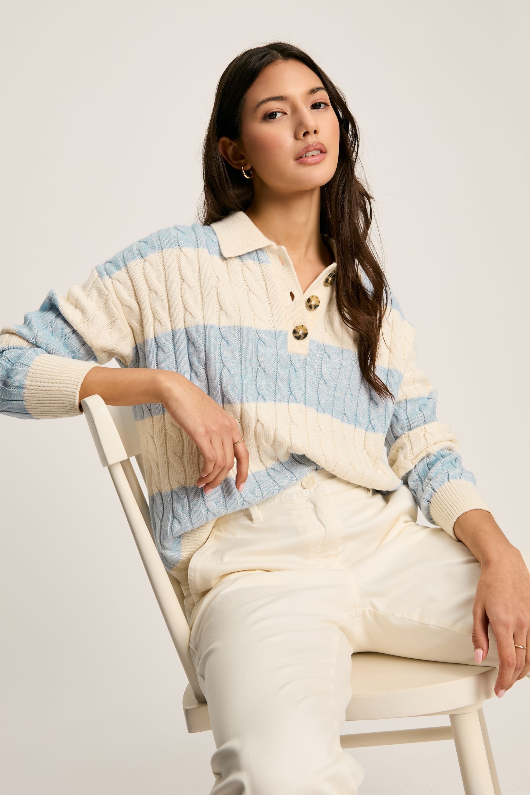 Buy Joules Love All Blue Cable Knit Jumper with Button Collar from the ...
