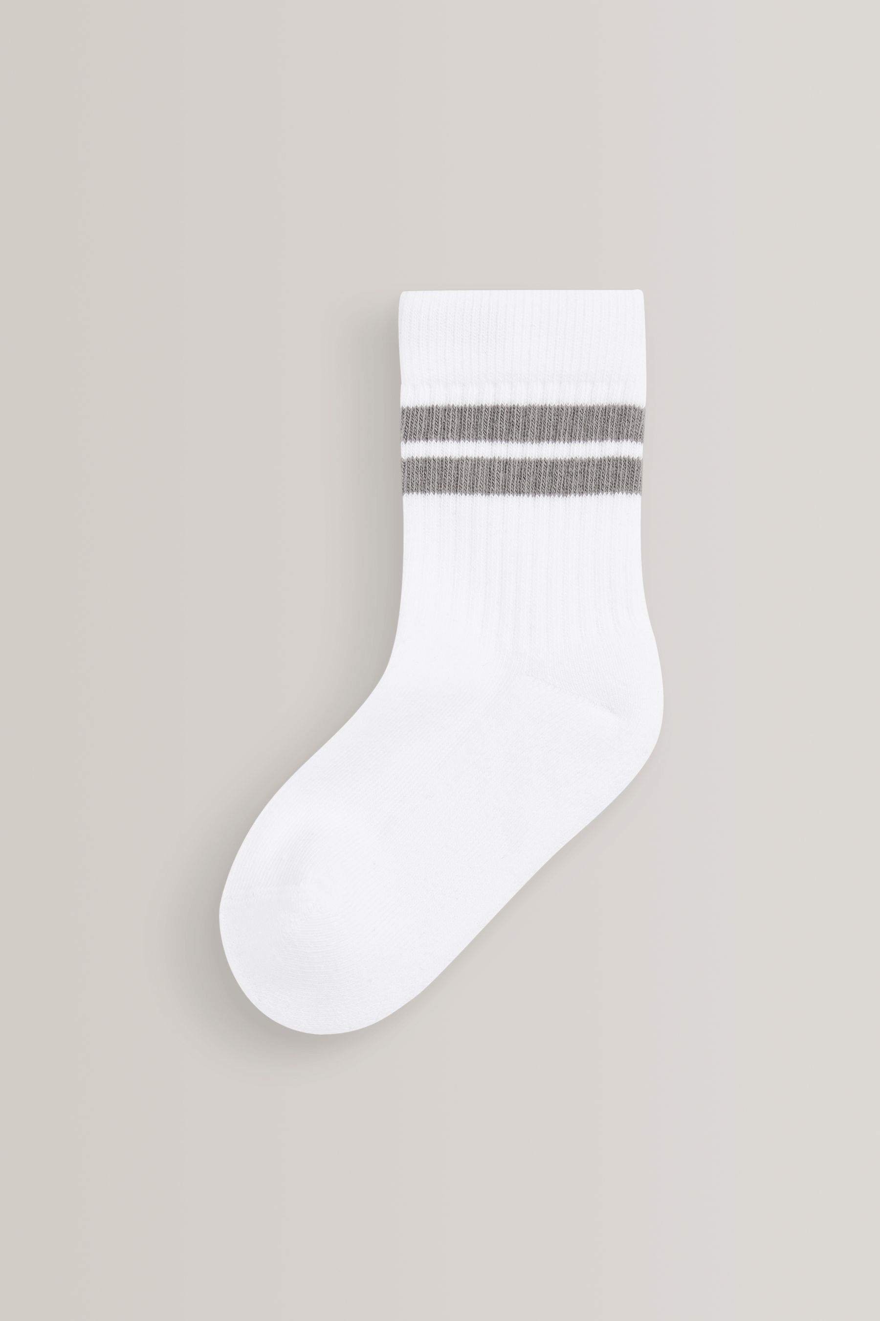 Buy White/Neutrals Cushioned Footbed Cotton Rich Ribbed Socks 5 Pack ...