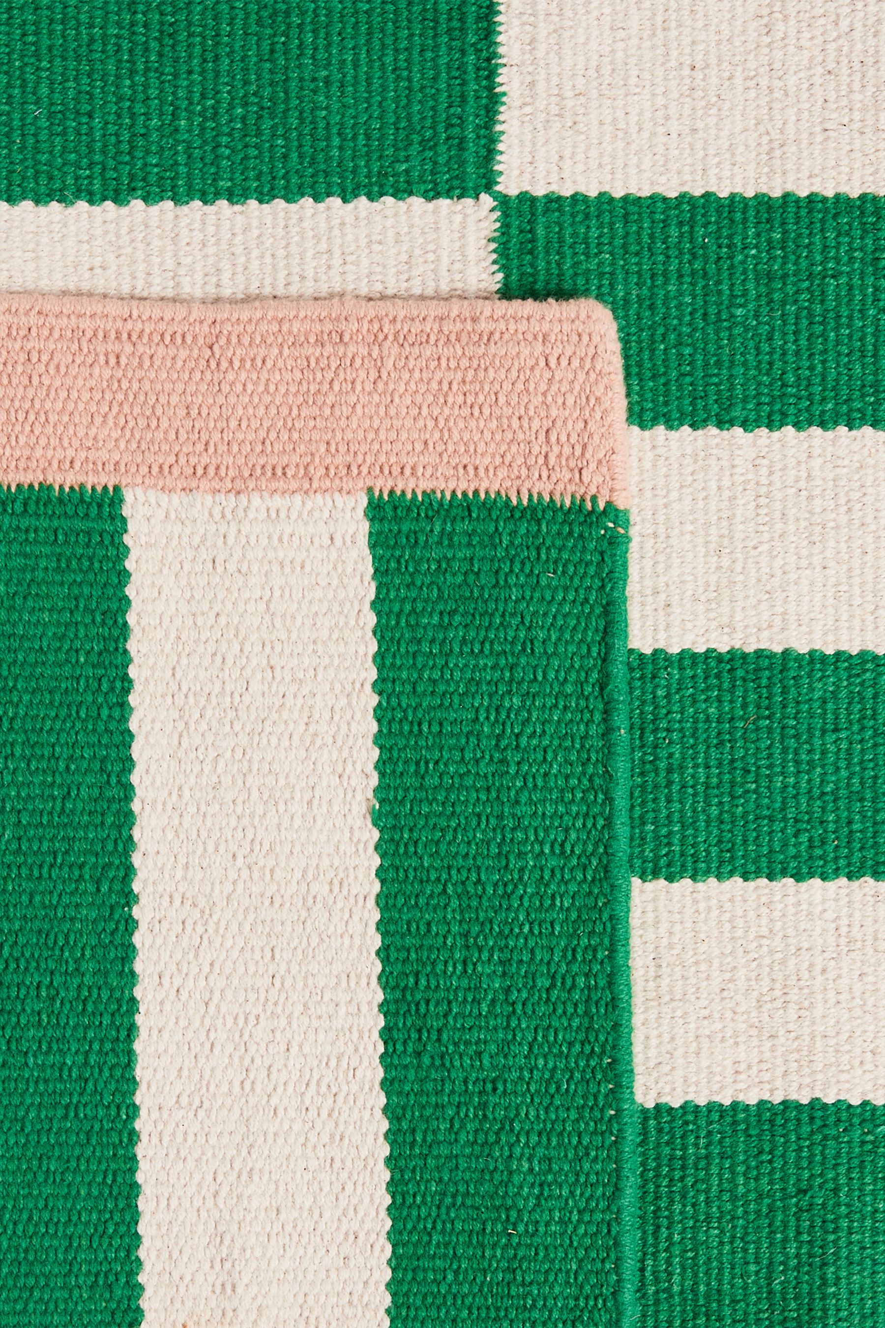 Buy Oliver Bonas Green Simeon Woven Striped Cotton Runner Rug from the ...