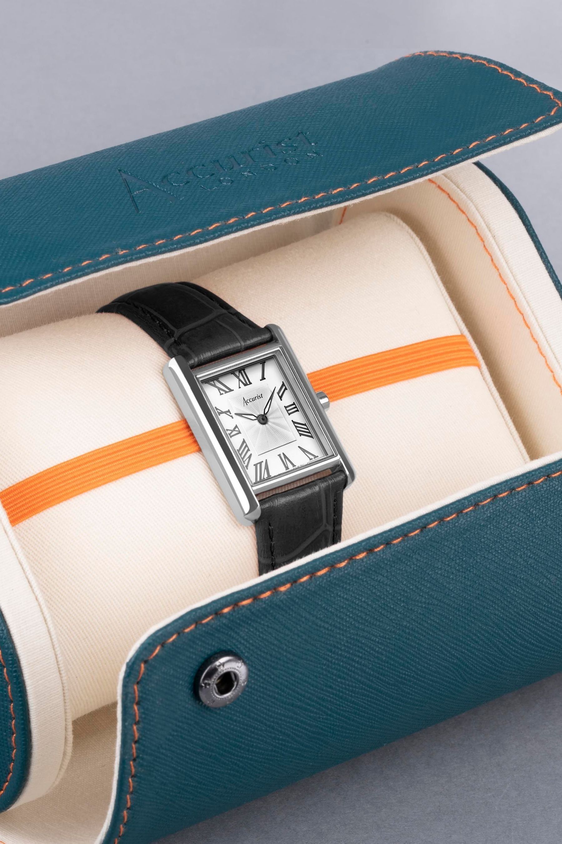 Buy Accurist Womens Black Rectangle Leather Strap Analogue Watch from ...