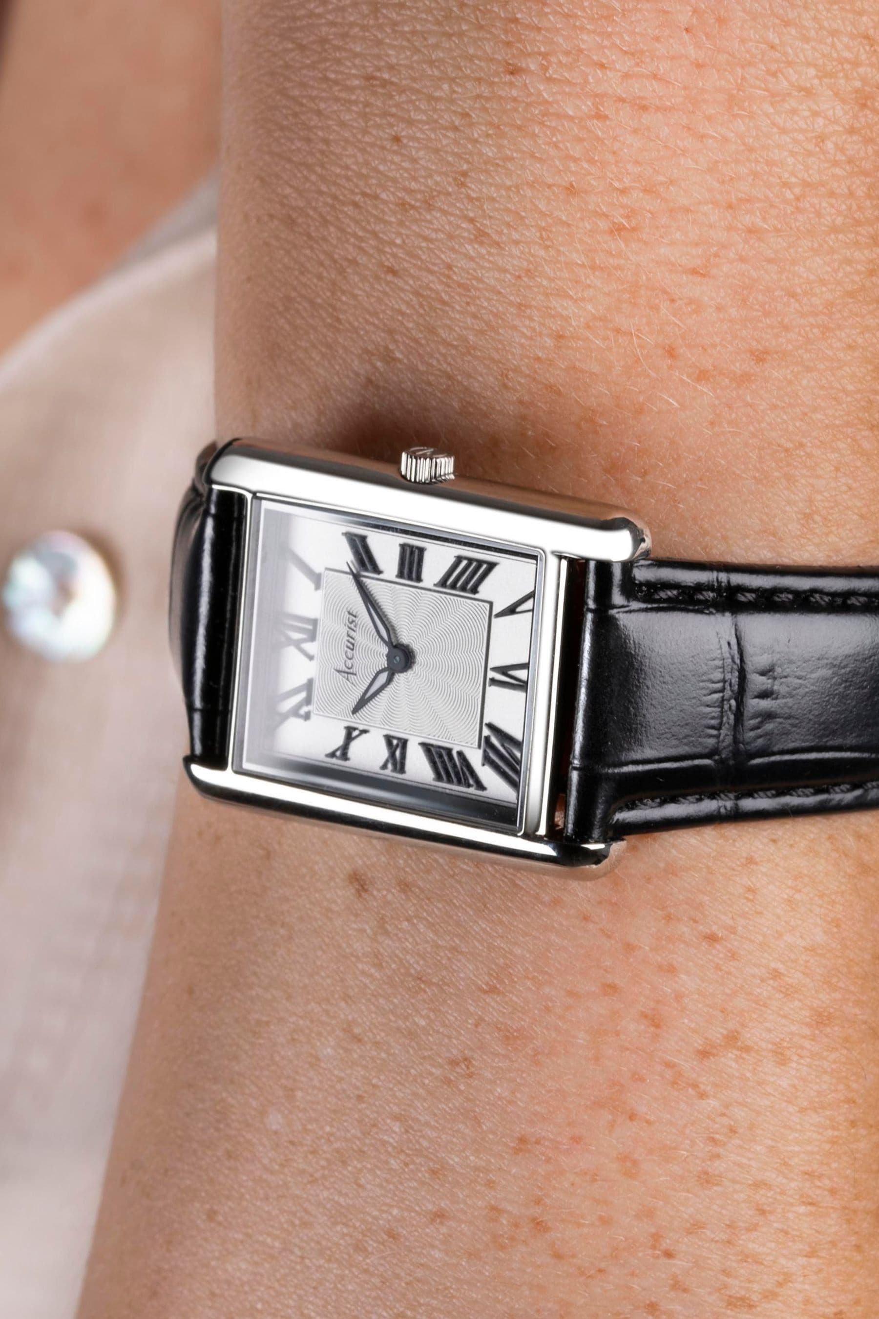 Buy Accurist Womens Black Rectangle Leather Strap Analogue Watch from ...