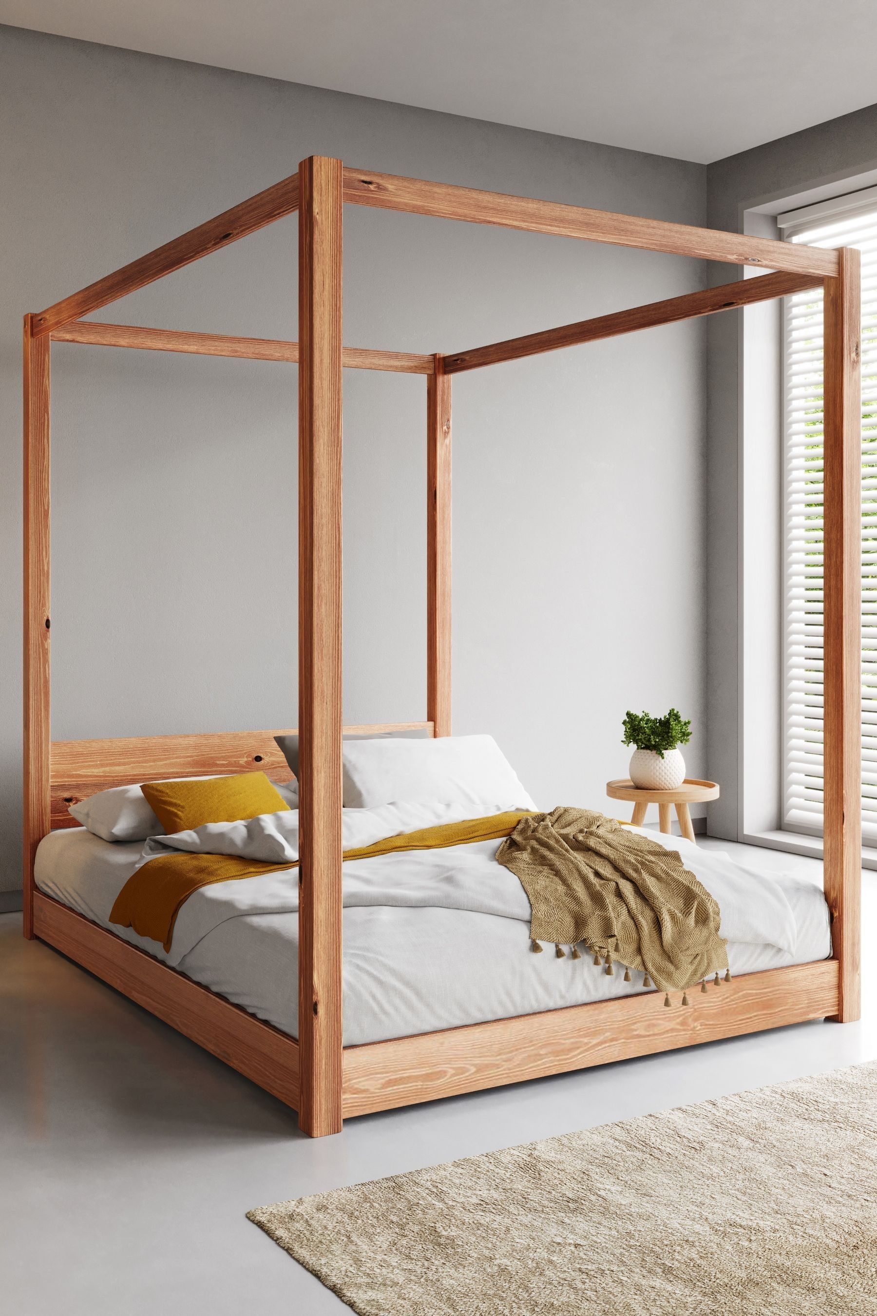 Buy Get Laid Beds Cinnamon Low Four Poster Square Leg Solid Wood Bed ...