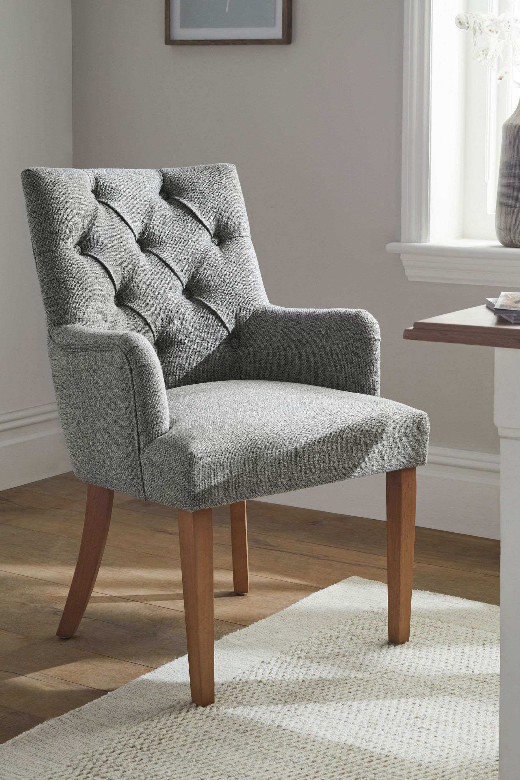 Buy Chunky Weave Mid Grey Wolton Collection Luxe Buttoned Arm Dining ...