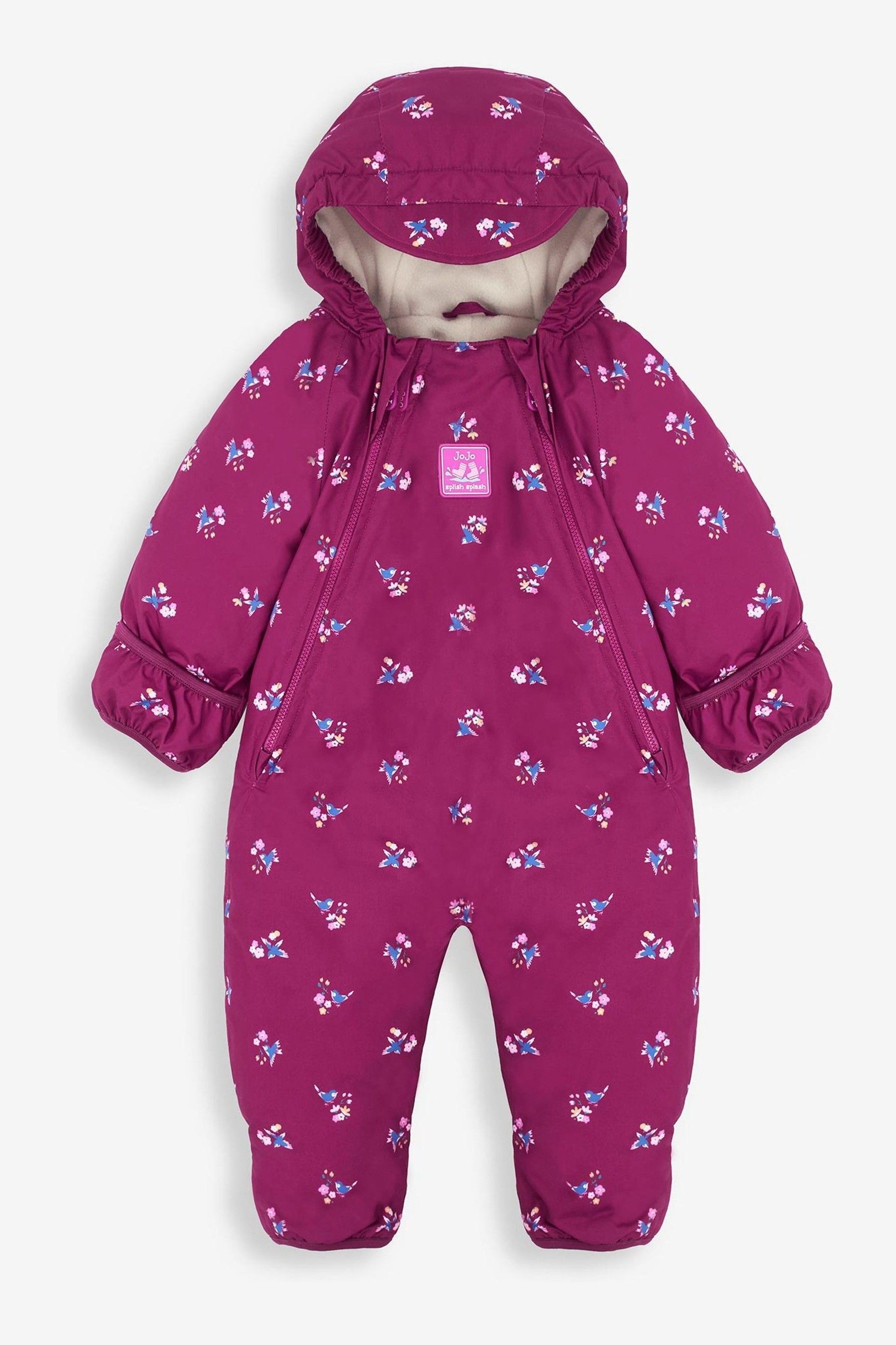 Buy JoJo Maman Bébé Pink Berry Waterproof Fleece Lined Puddlesuit from ...