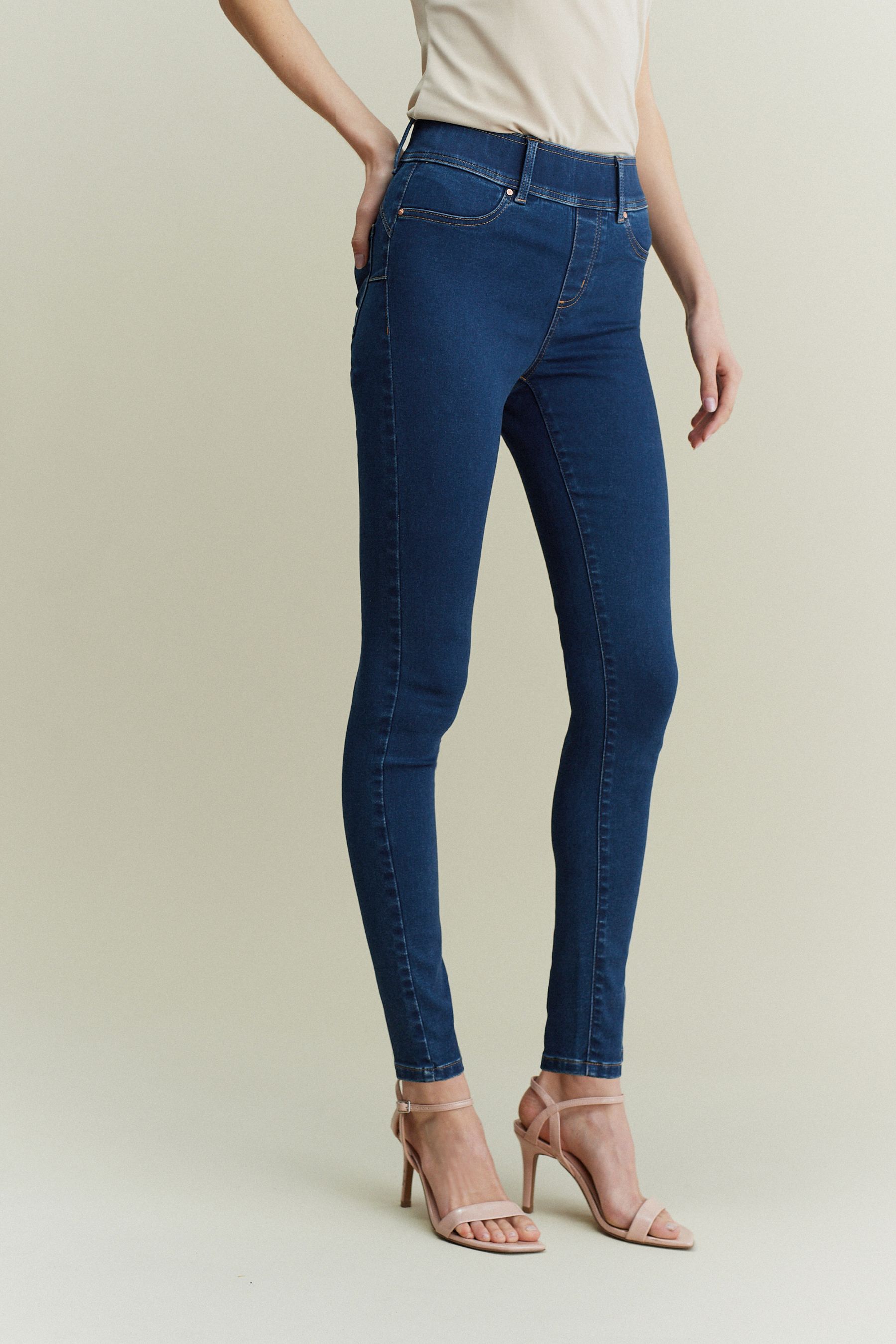 Buy Dark Blue Super Stretch Soft Sculpt Pull-On Denim Leggings from the ...