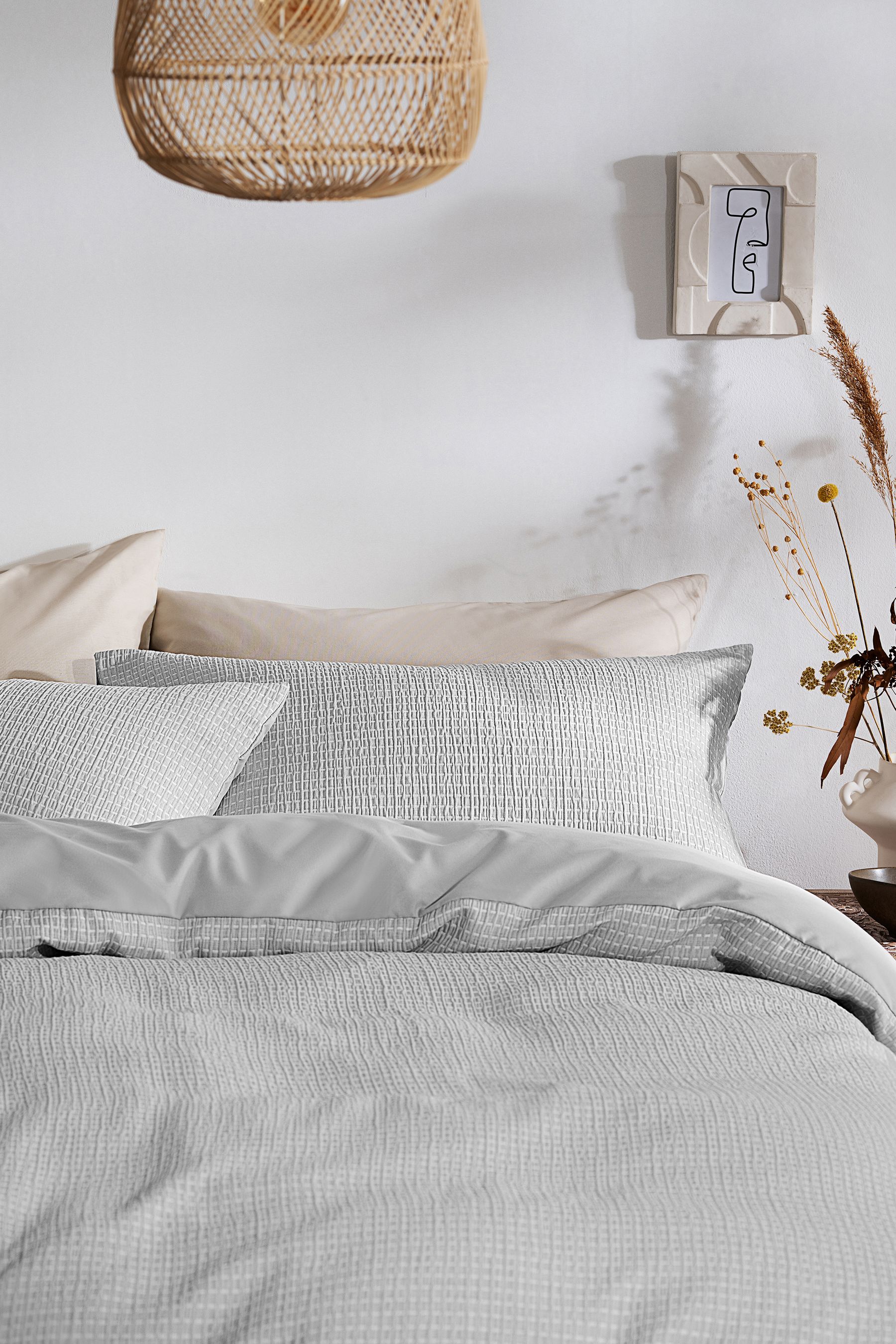 Buy Grey Stitch Effect Jacquard Duvet Cover And Pillowcase Set from the ...