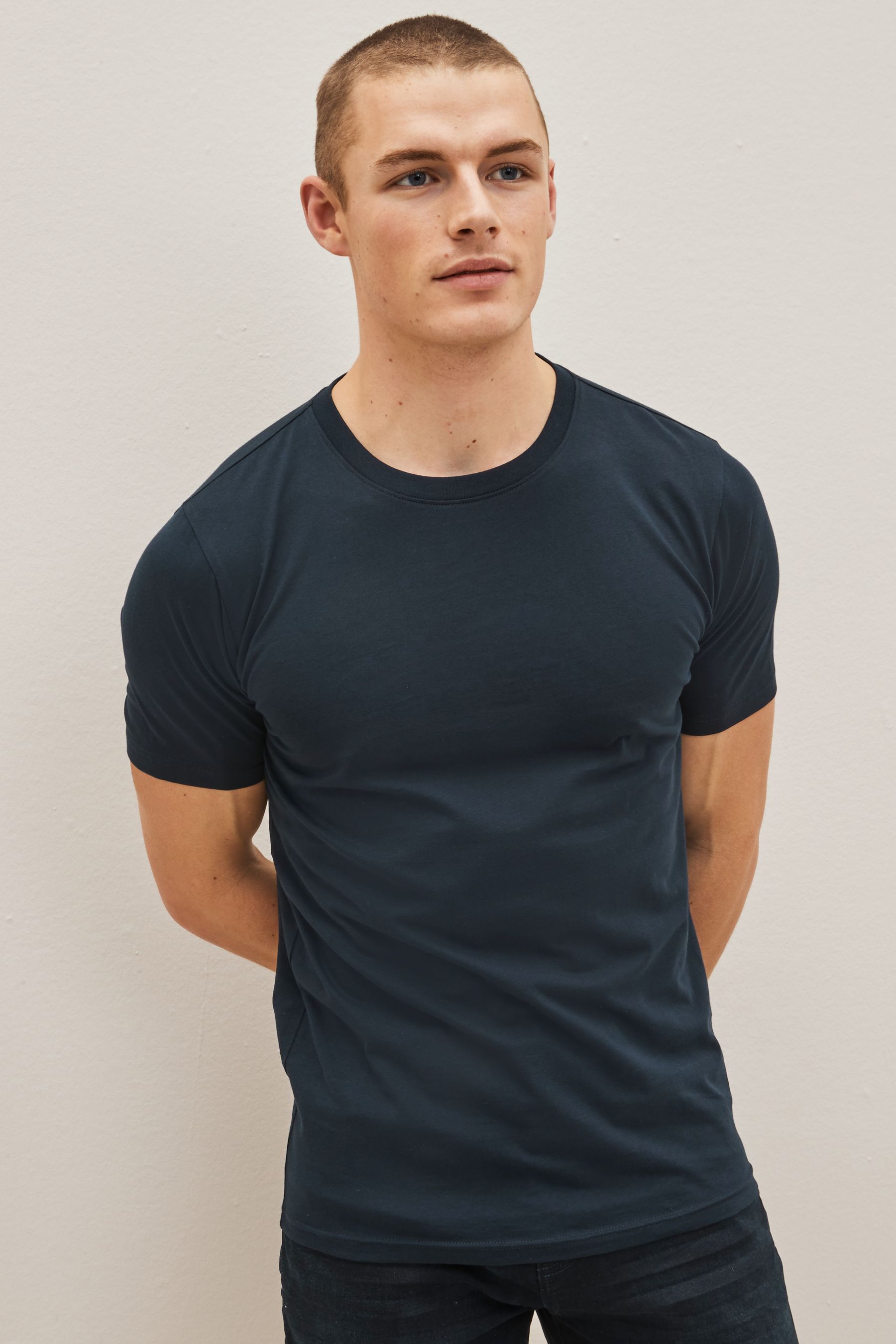 Buy Black/Slate/Grey Marl/White/Navy/Blue Slim T-Shirts 6 Pack from the ...