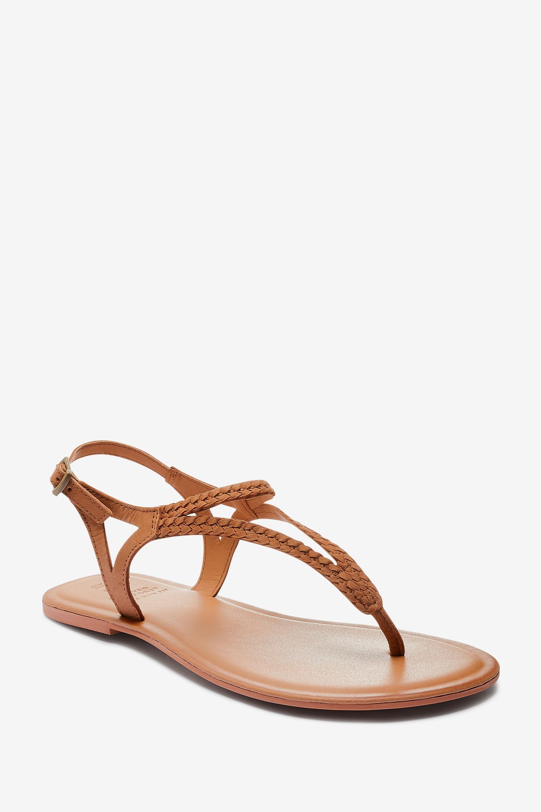 Buy Tan Brown Extra Wide Fit Forever Comfort® Leather Plait Toe Post ...