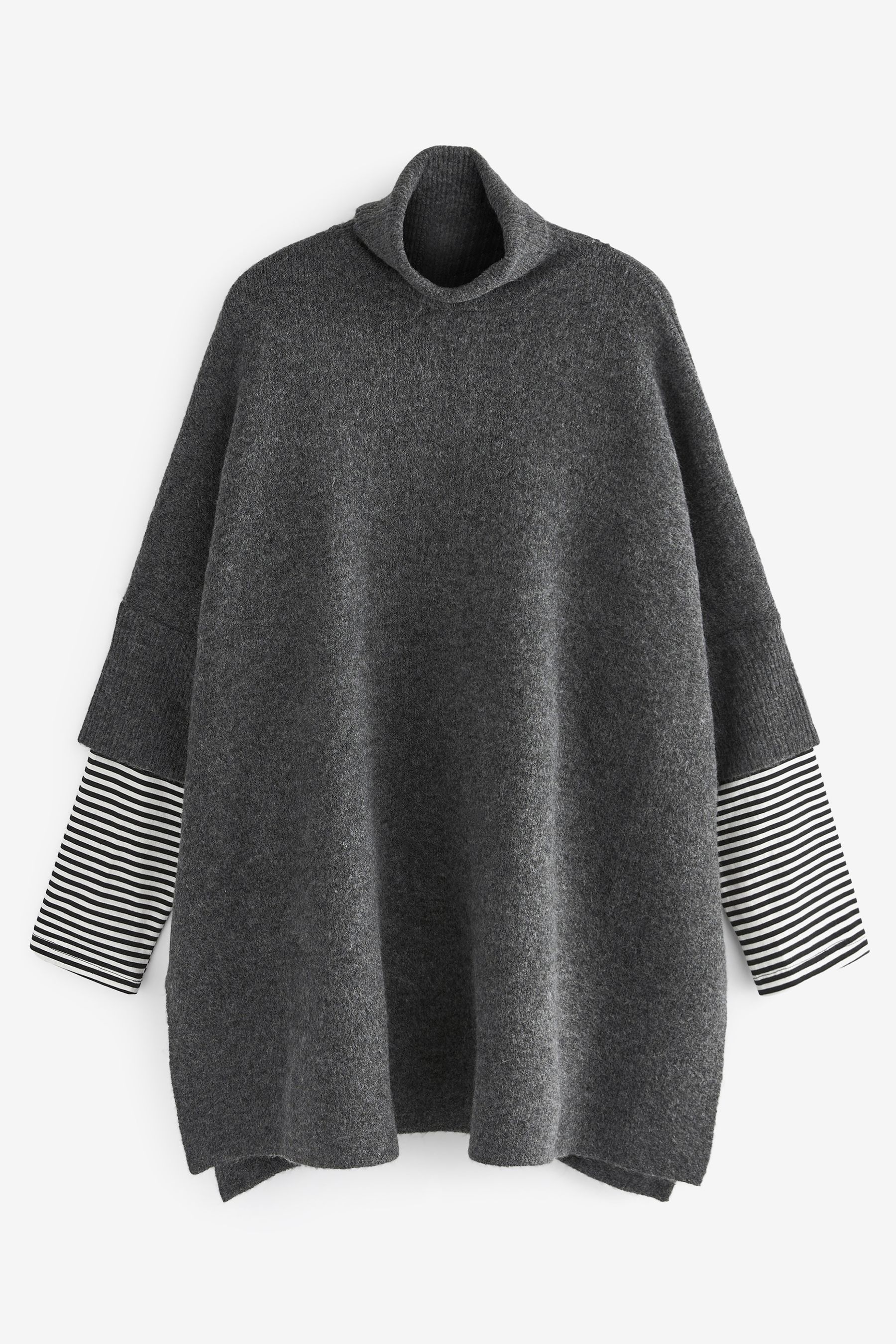 Buy Charcoal Grey Knitted Poncho with Stripe Sleeve from the Next UK ...